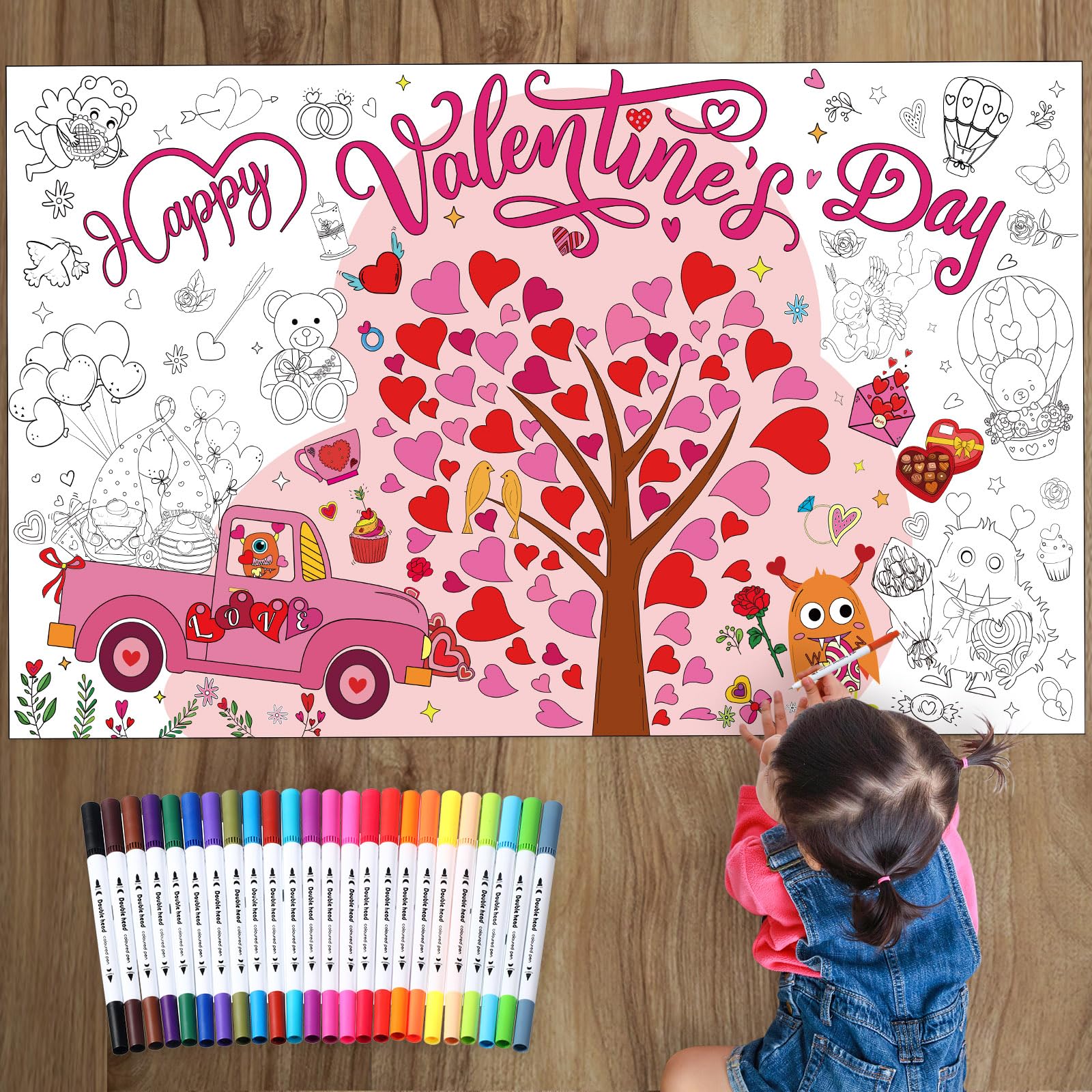 Amazon.com: Faccito Valentines Coloring Poster Giant 50.4"x 31.5" Happy ...