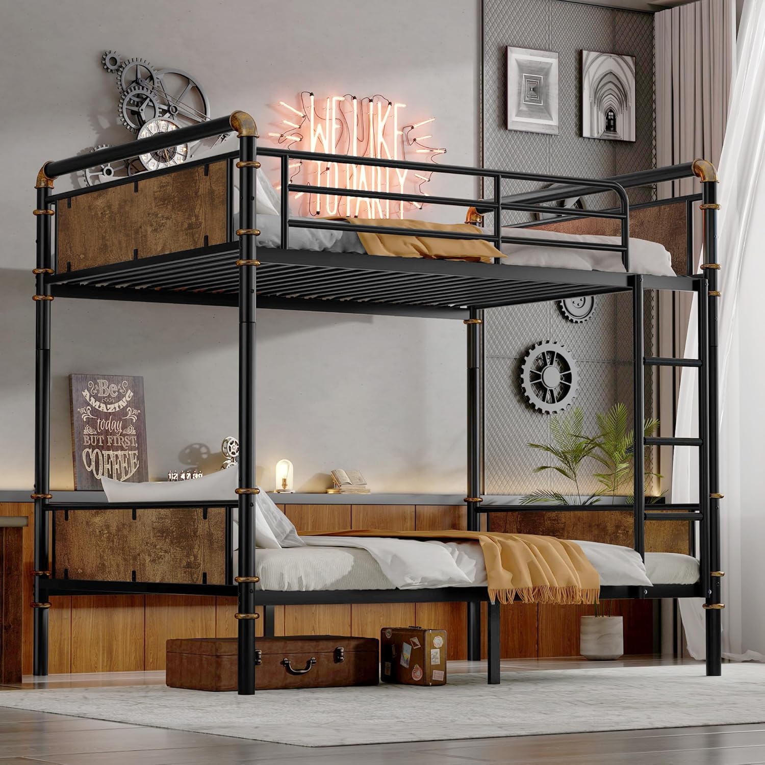Amazon.com: Luckiofvonne Twin XL Over Twin XL Bunk Bed, Industrial ...