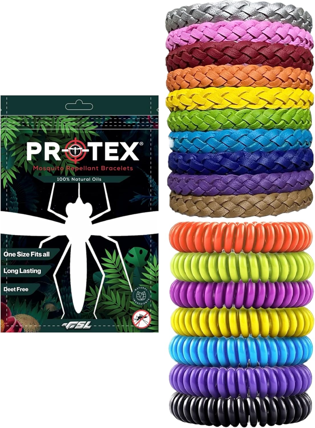 PR0TEX 17 Pack, Insect Repellent Bracelet, 10 Adjustable Woven Leather ...