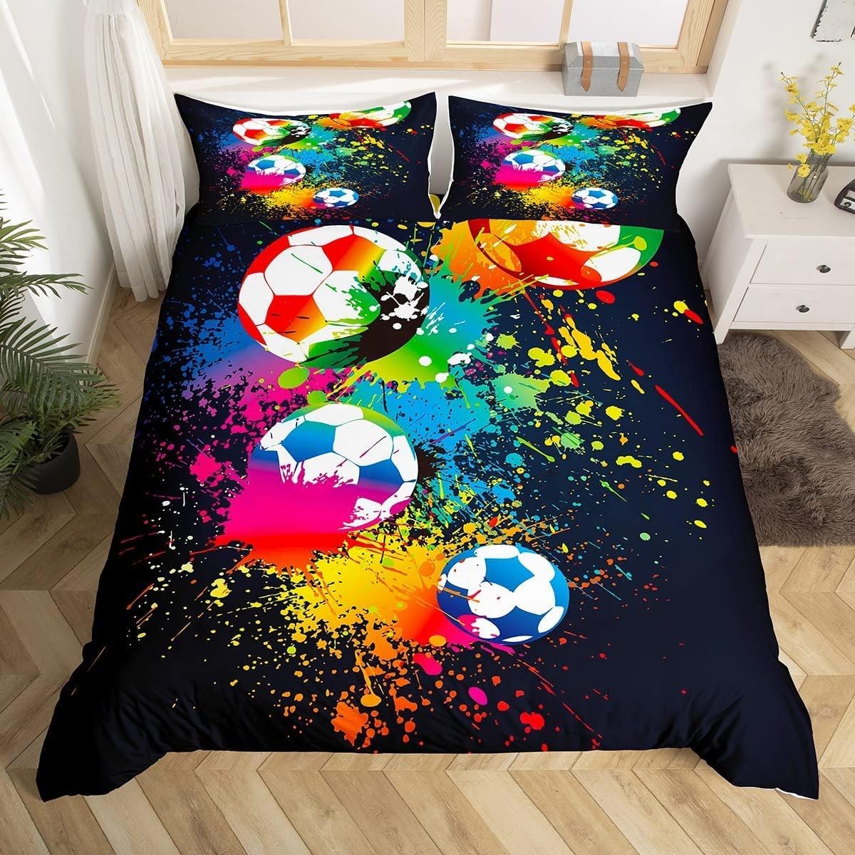 Loussiesd Sport Bedding Set for Girls Boys Children Kids Football ...