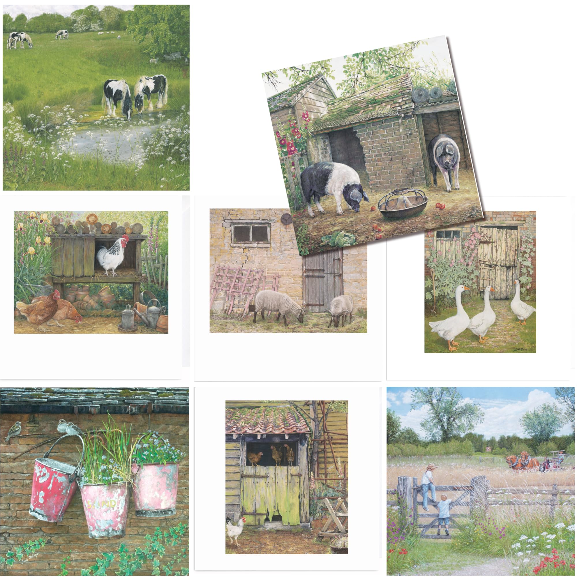 Rural Greeting Cards with Farm Animals, Set of 8 different Card Designs ...