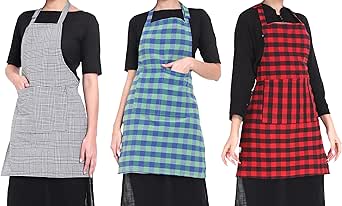 Amazon.com: GLUN Kitchen Aprons Red & Black Checkered + White & Black ...