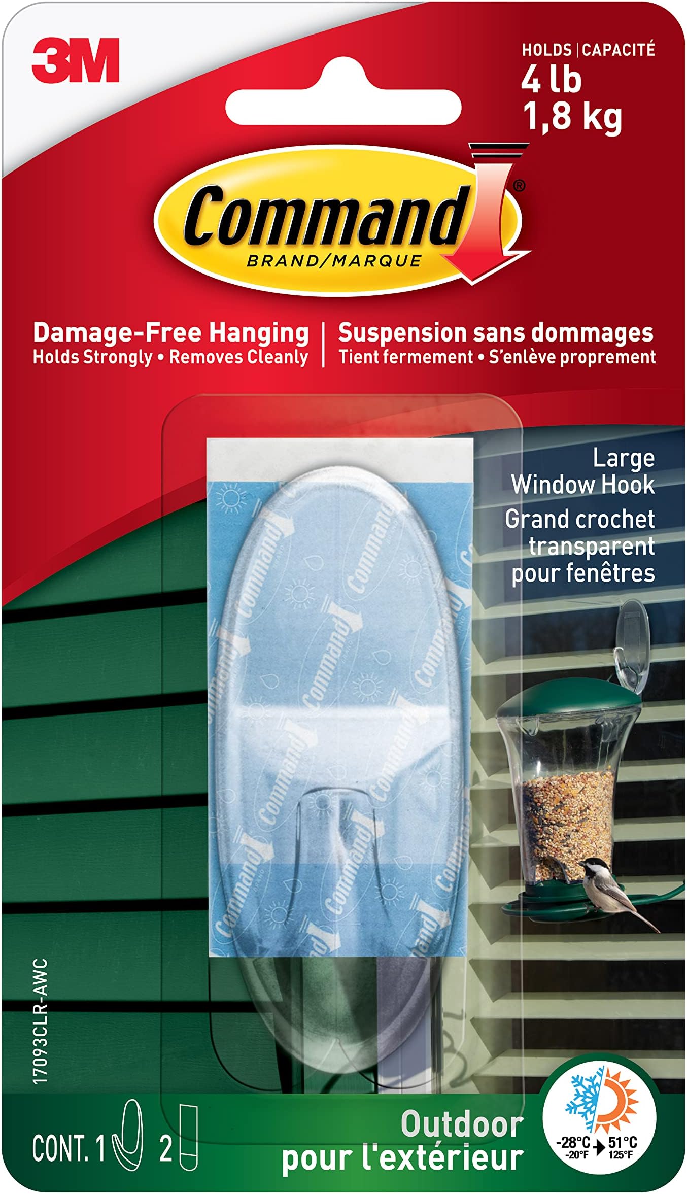 Large Clear Window Hook, with Outdoor Strips ,1 Count, S-Hooks - Amazon ...