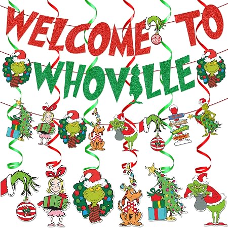 Amazon.com: Welcome To Whoville Banner Red Green Grinch Whoville ...