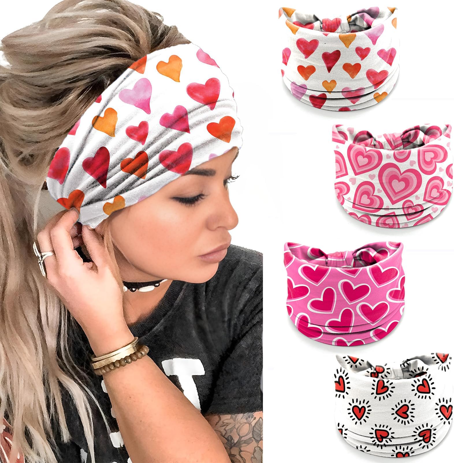 Amazon.com : 4 Pcs Valentine's Day Headbands for Women, Pink Wide ...