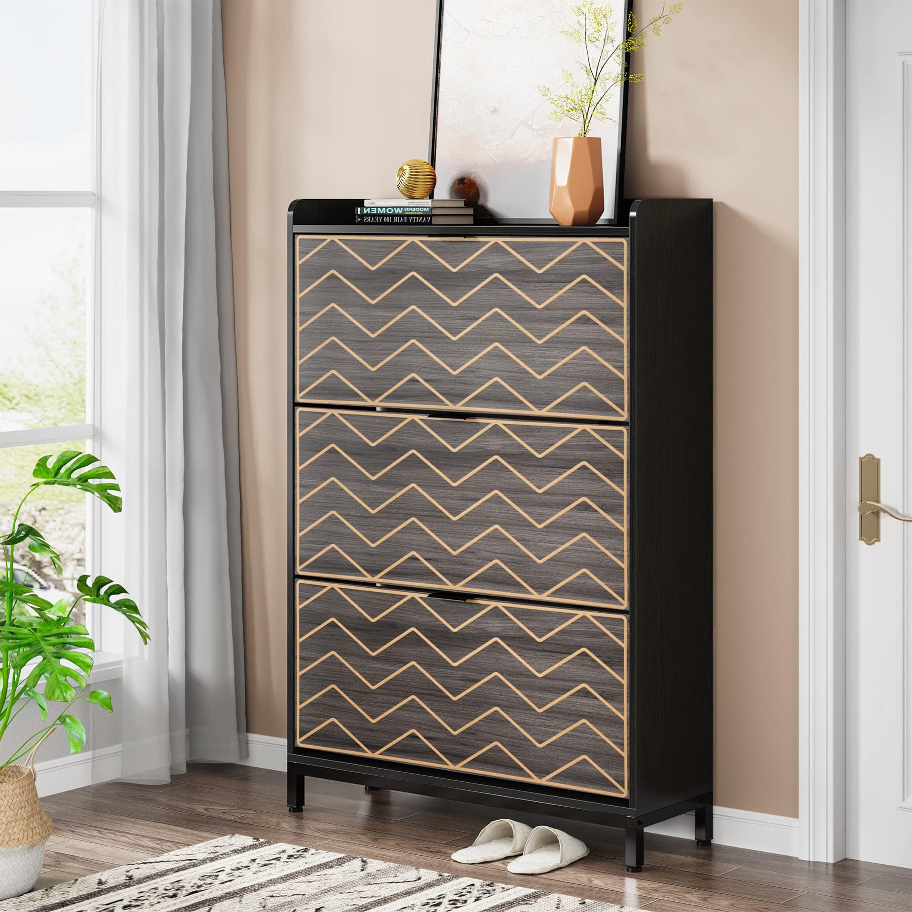 Amazon.com: Tribesigns Shoe Cabinet, Modern Shoe Storage Cabinet with 3 ...