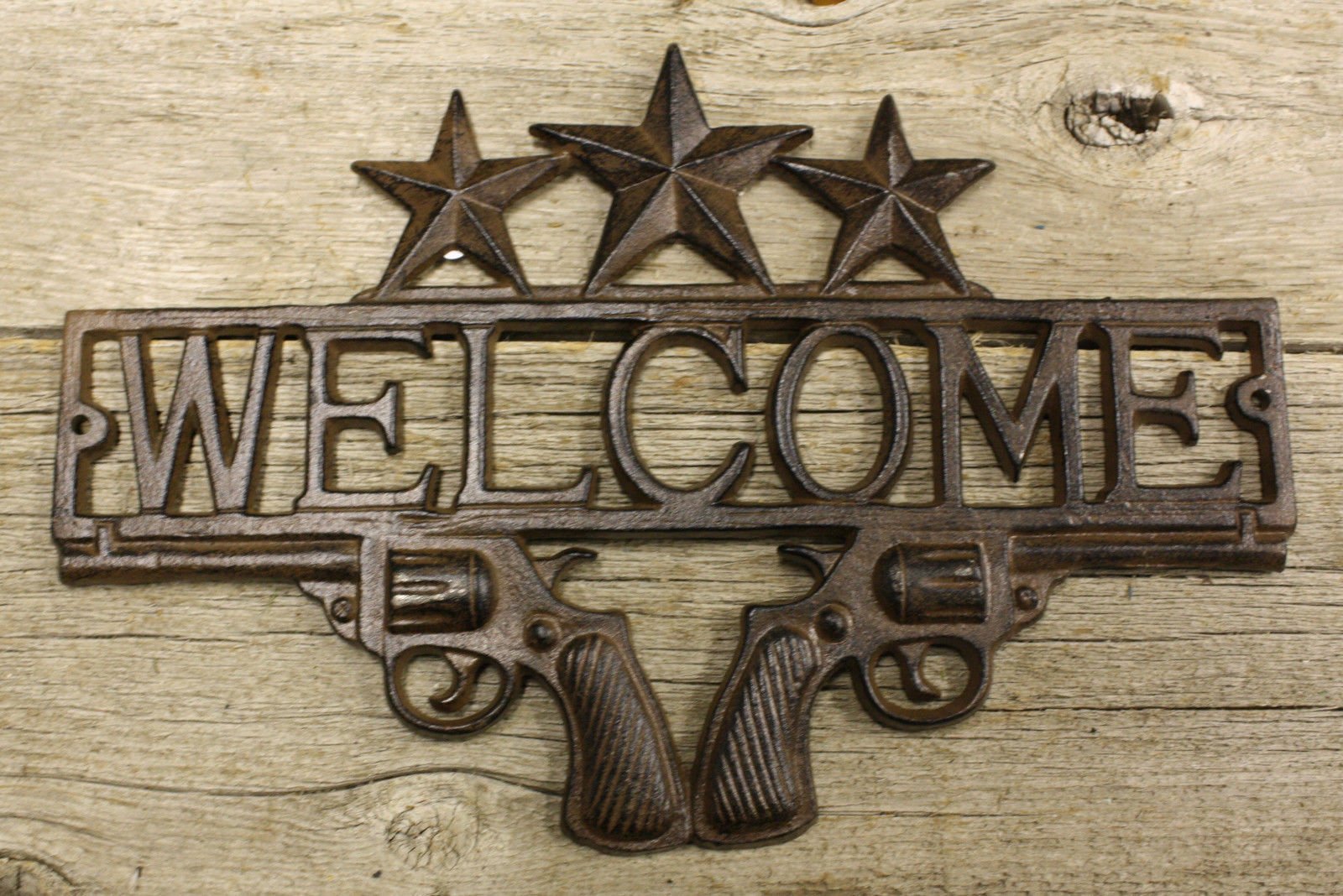 Amazon.com: Cast Iron Pistol Welcome Plaque Sign Rustic Ranch Western ...