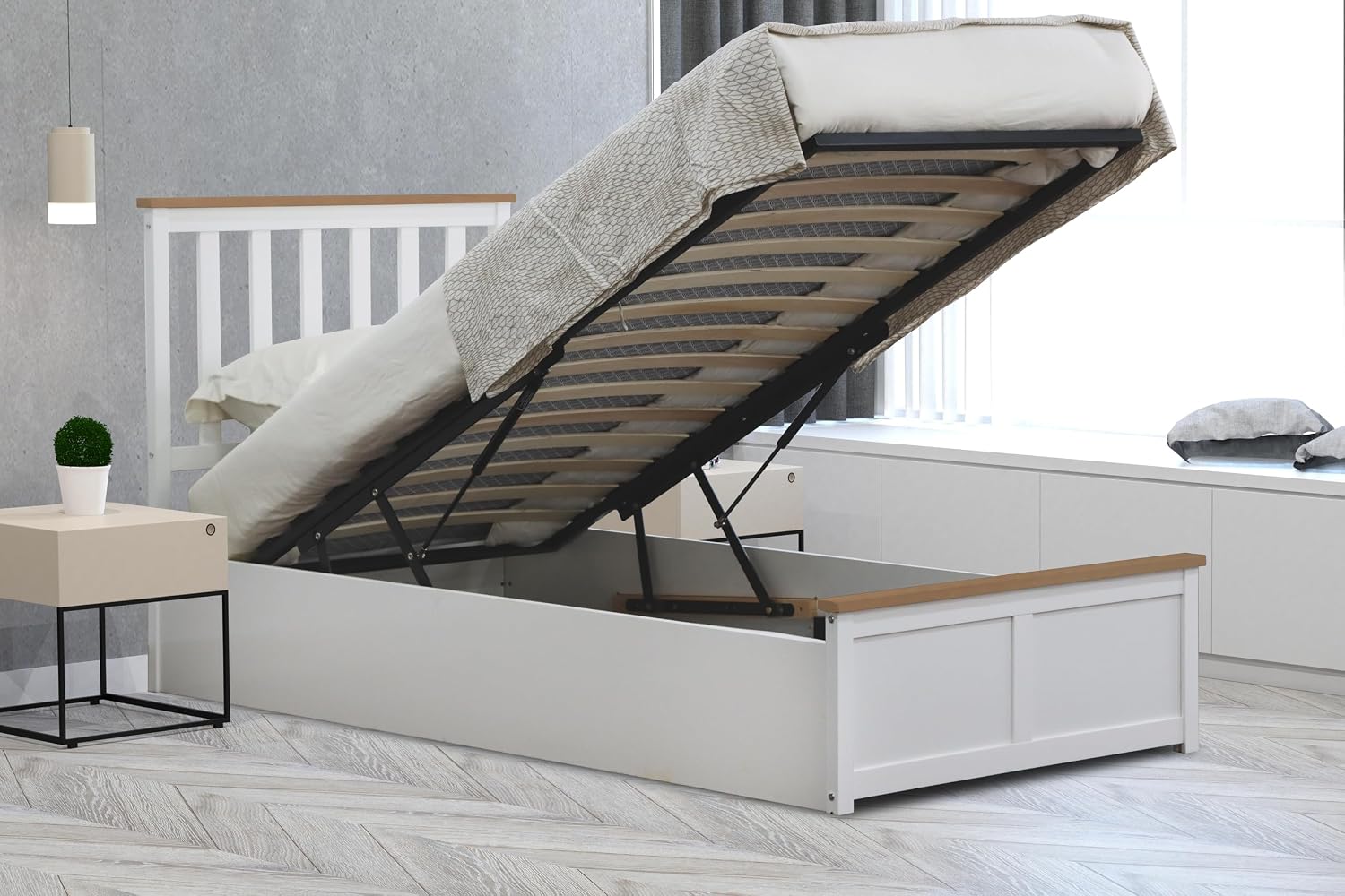 Comfy Living White Wooden Ottoman Gas Lift Storage Bed 3ft 4ft 4ft6 5ft ...