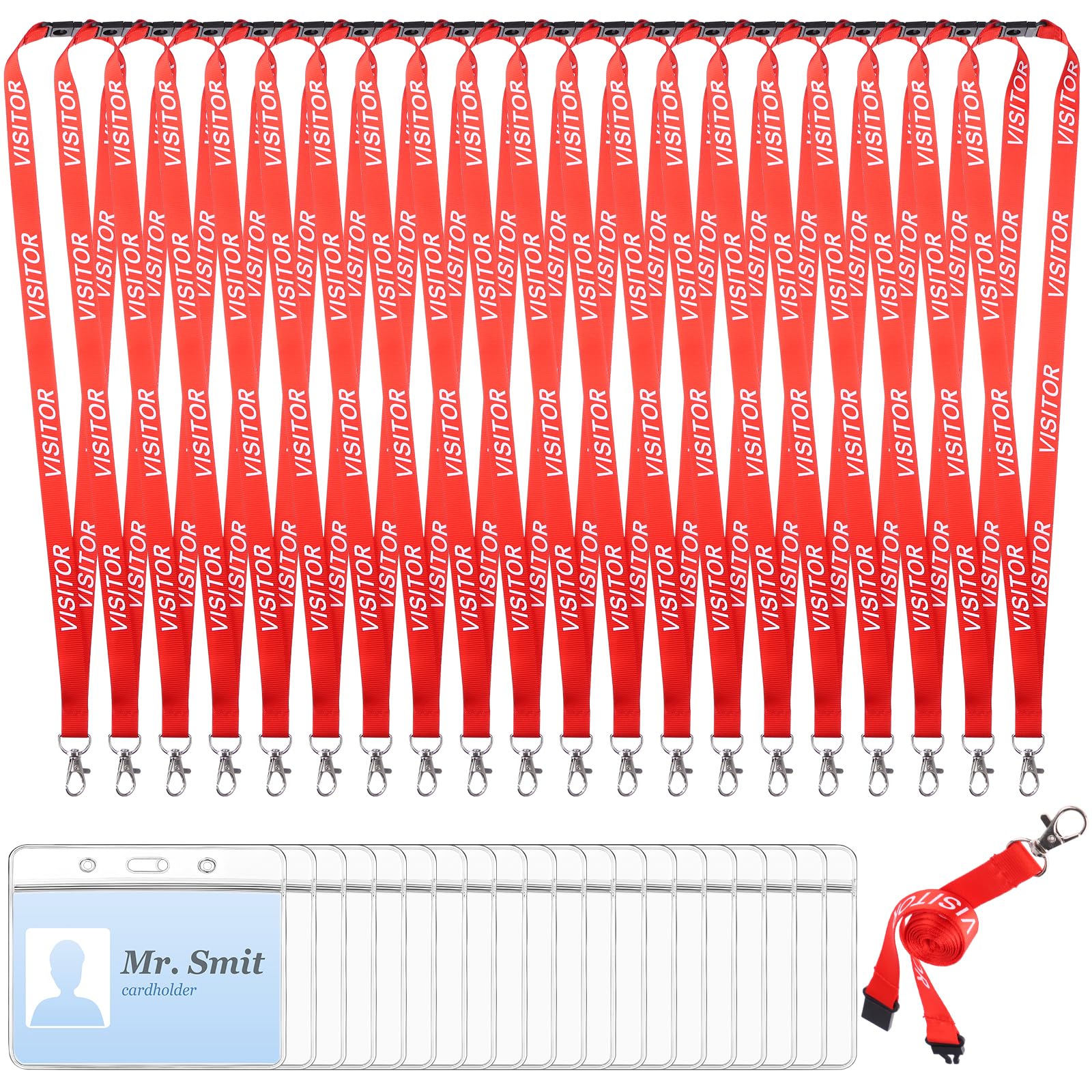 RUIYELE 20 Pieces Red Visitor Lanyards with 20 ID Card Holders Safely ...