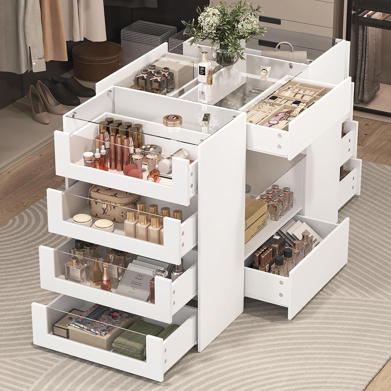 Amazon.com: LIVAUVEAD Closet Island with Drawers, Wardrobe Armoire ...