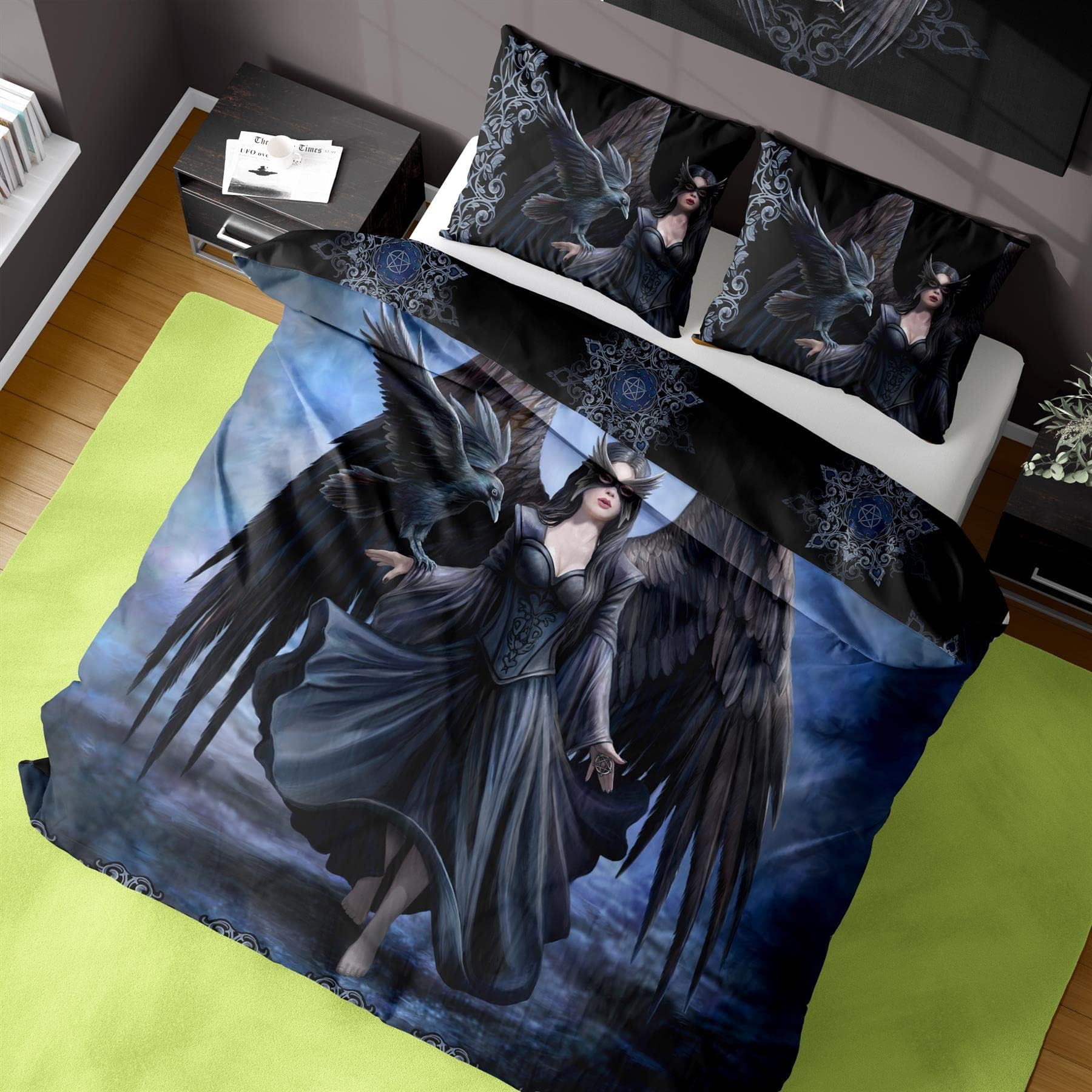 Dragon Beauty Duvet and Pillow Covers Set for Kingsize Bed, Goth Dark ...