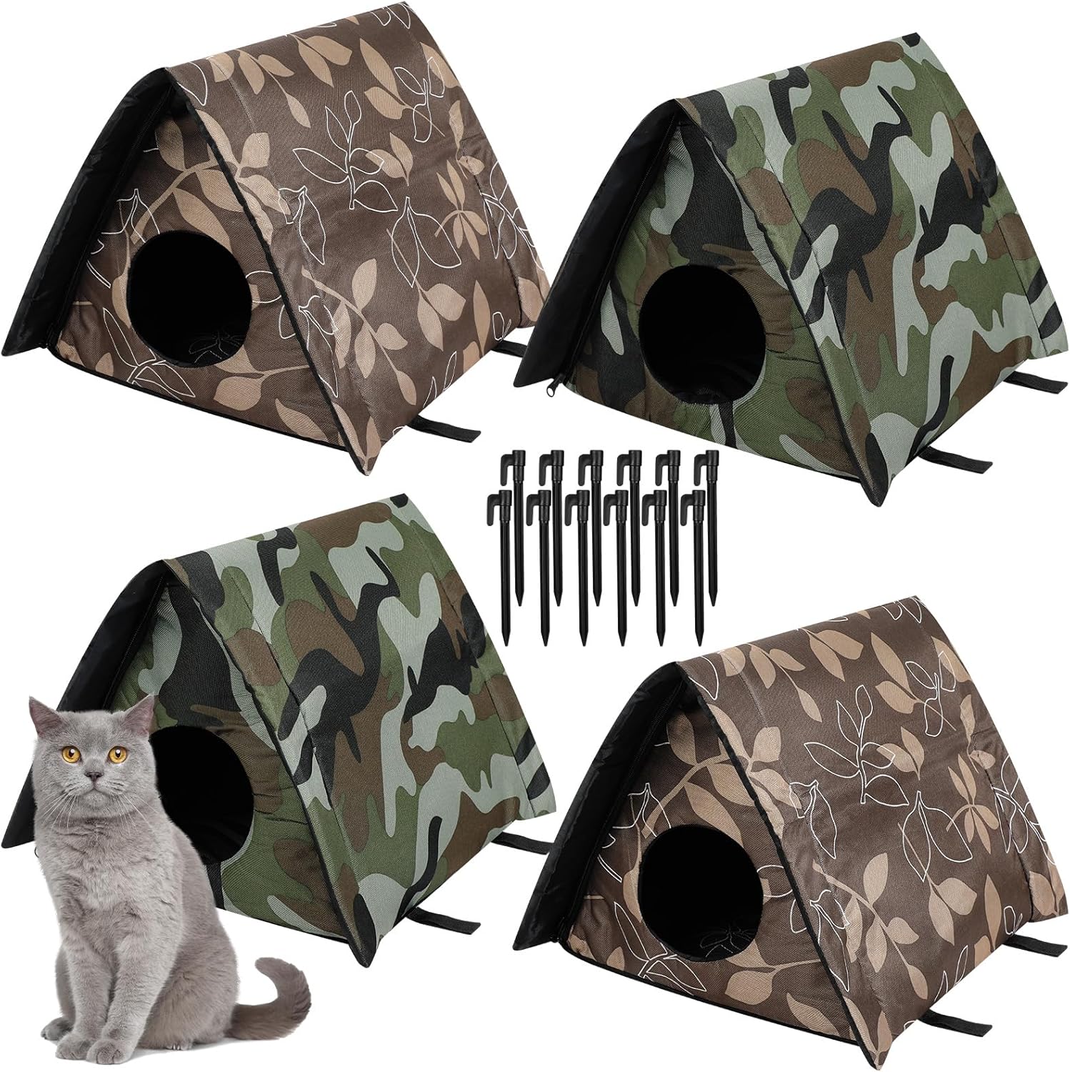 Wenqik 4 Pcs Small Stray Cat Shelter, Waterproof Outdoor Cat House ...