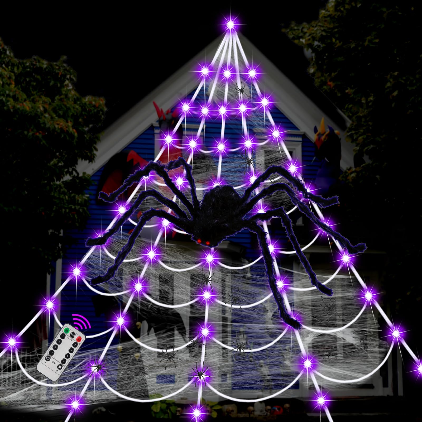 Amazon.com: Halloween Decorations Spider Web Lights, 135 Purple LED ...