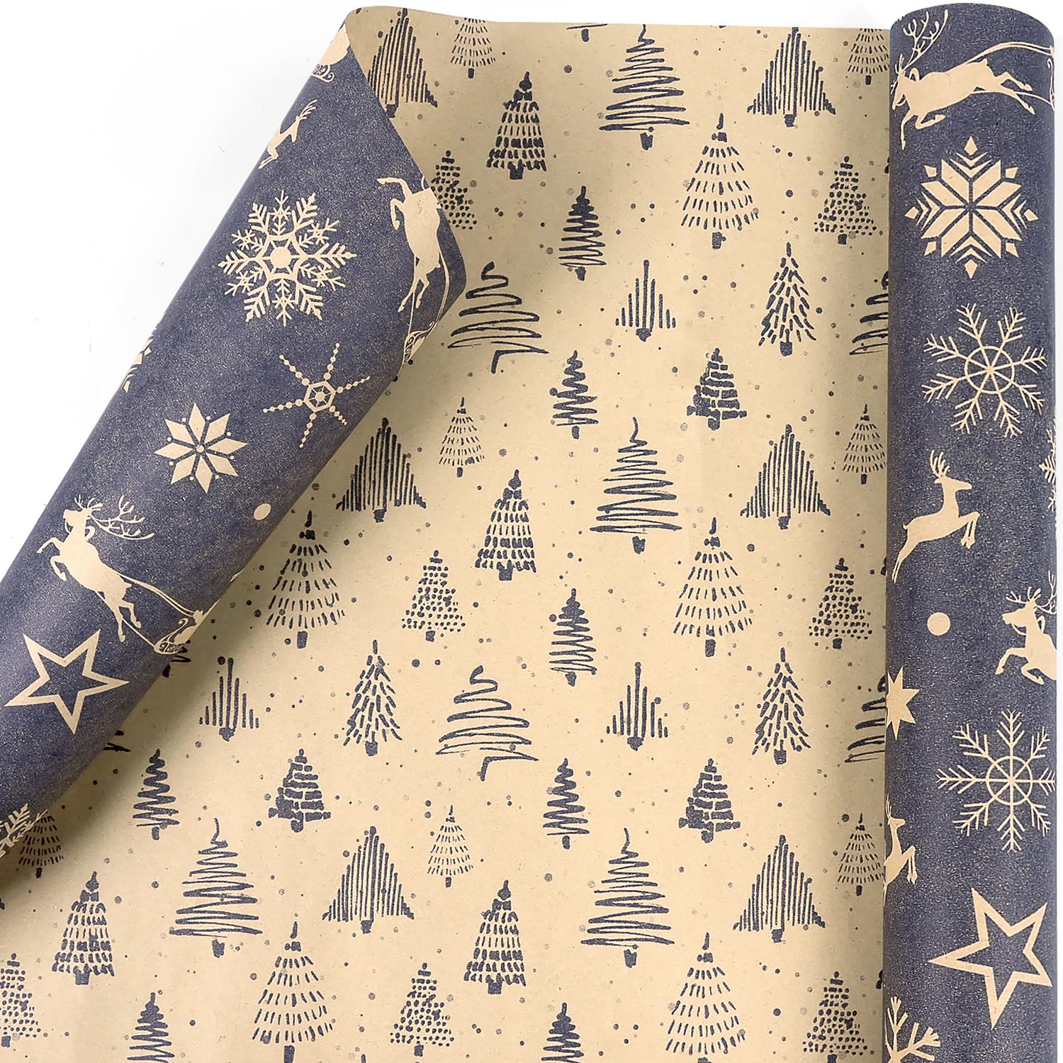 Christmas Wrapping Paper, 43cm x 10m Reversible Wrapping Paper Mini ...