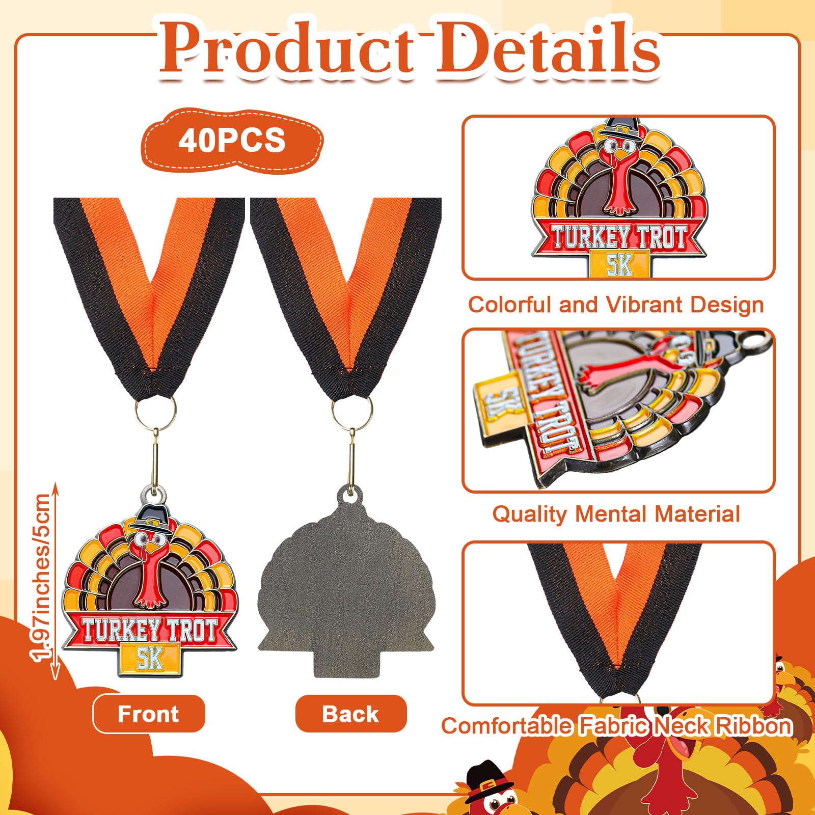 Snapklik.com : Sasylvia 40 Pcs Thanksgiving Turkey Trot Medals 2 ...