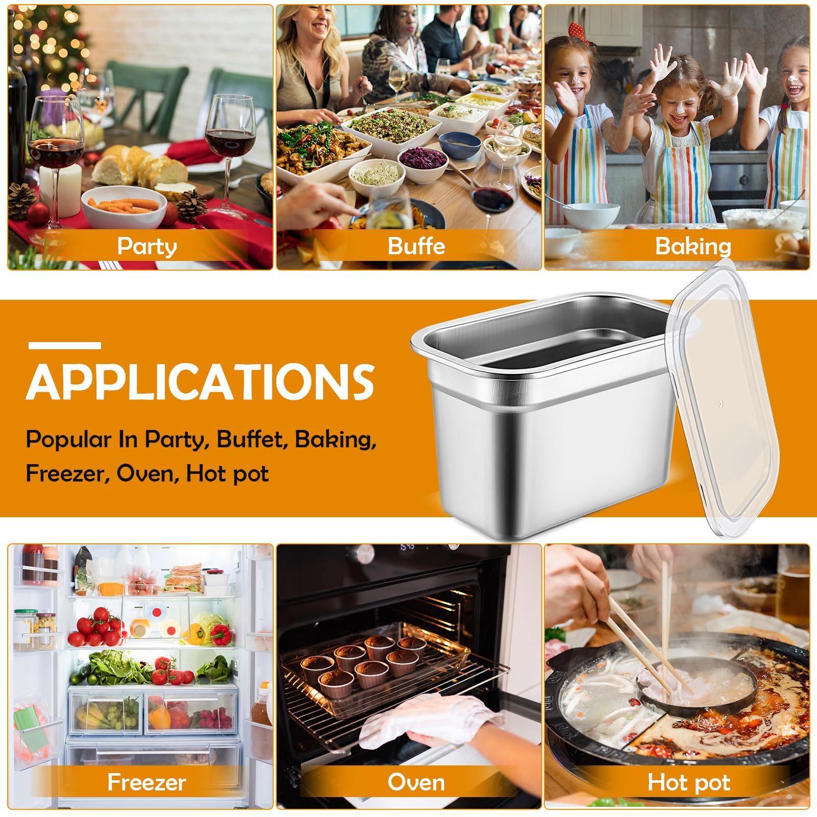 8 Pcs Stainless Steel Food Containers with Lids 1/9 Size Steam Hotel ...