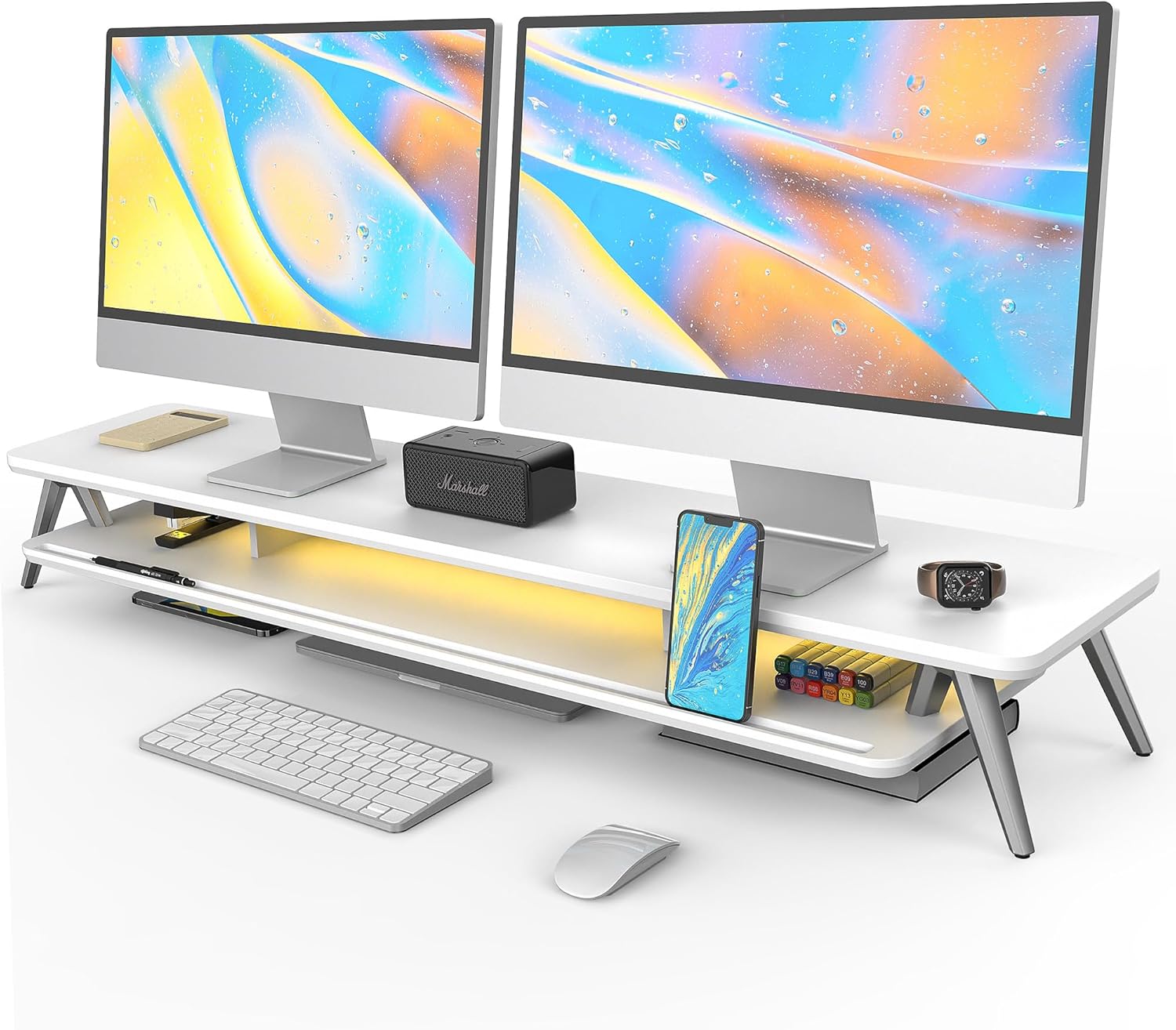 Amazon.com: Fenge Dual Monitor Stand, Monitor Stands Riser for 2 ...