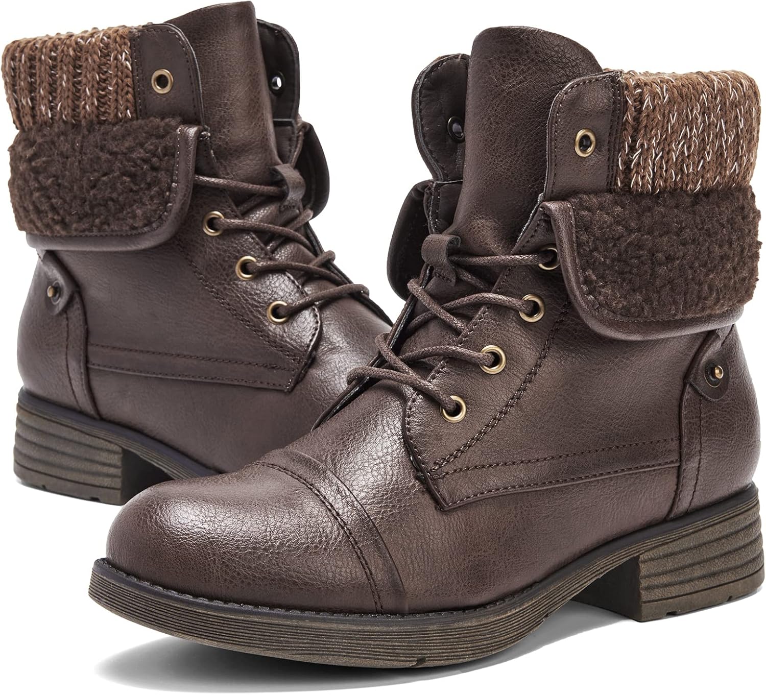 Women's Combat Style Lace-up Ankle Booties with Fur