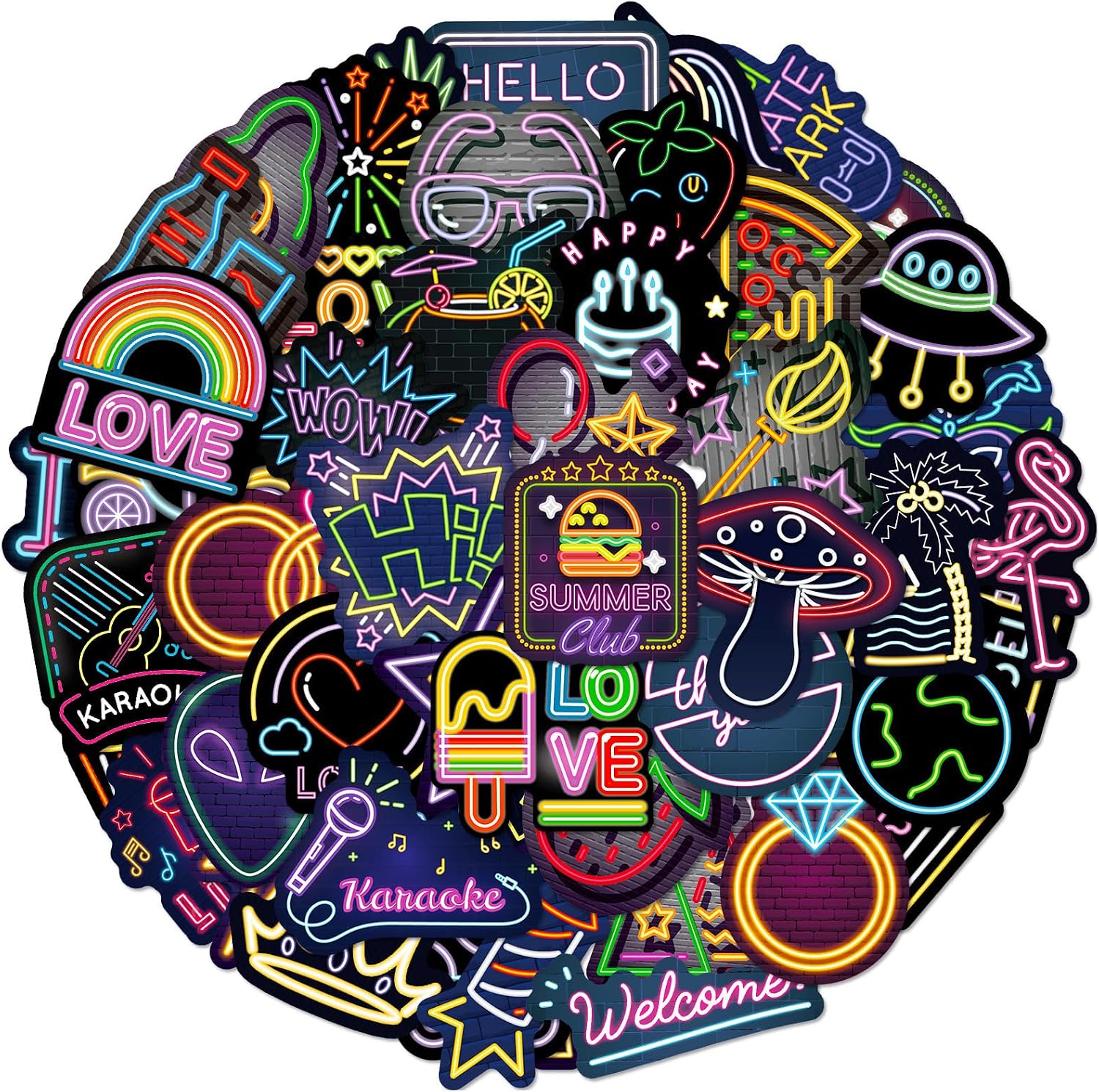 Amazon.com: 50PCS Neon Stickers - Cool Pack for Kids, Teens, Adults ...