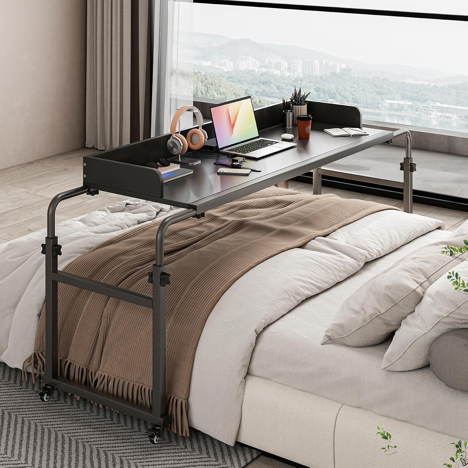 Amazon.com: LingMi Overbed Table with Wheels, Bed Desk Over Bed Table ...