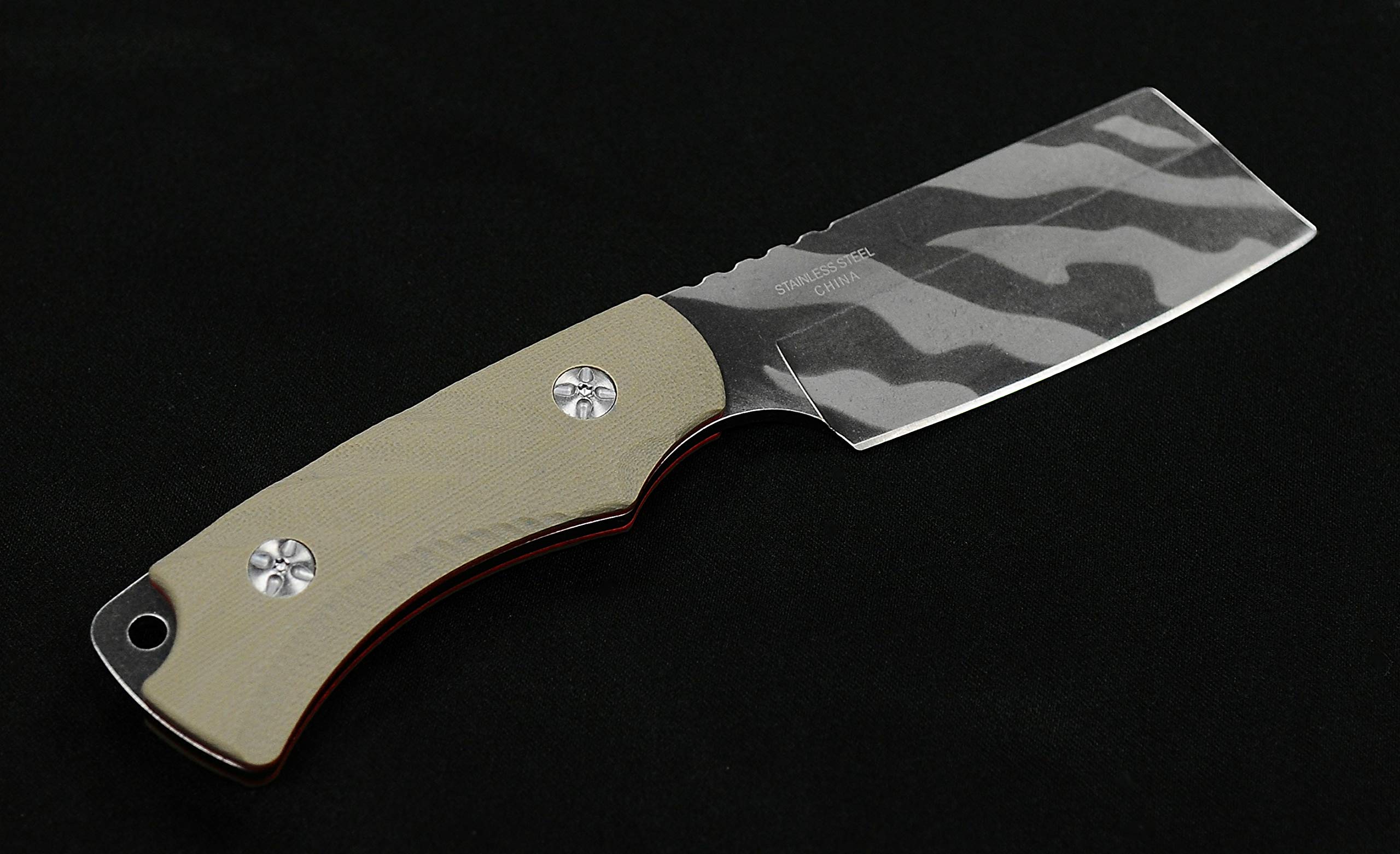 S-TEC Tiger Stripe Mini Cleaver Tactical Hunting Knife w/ G10 Composite ...