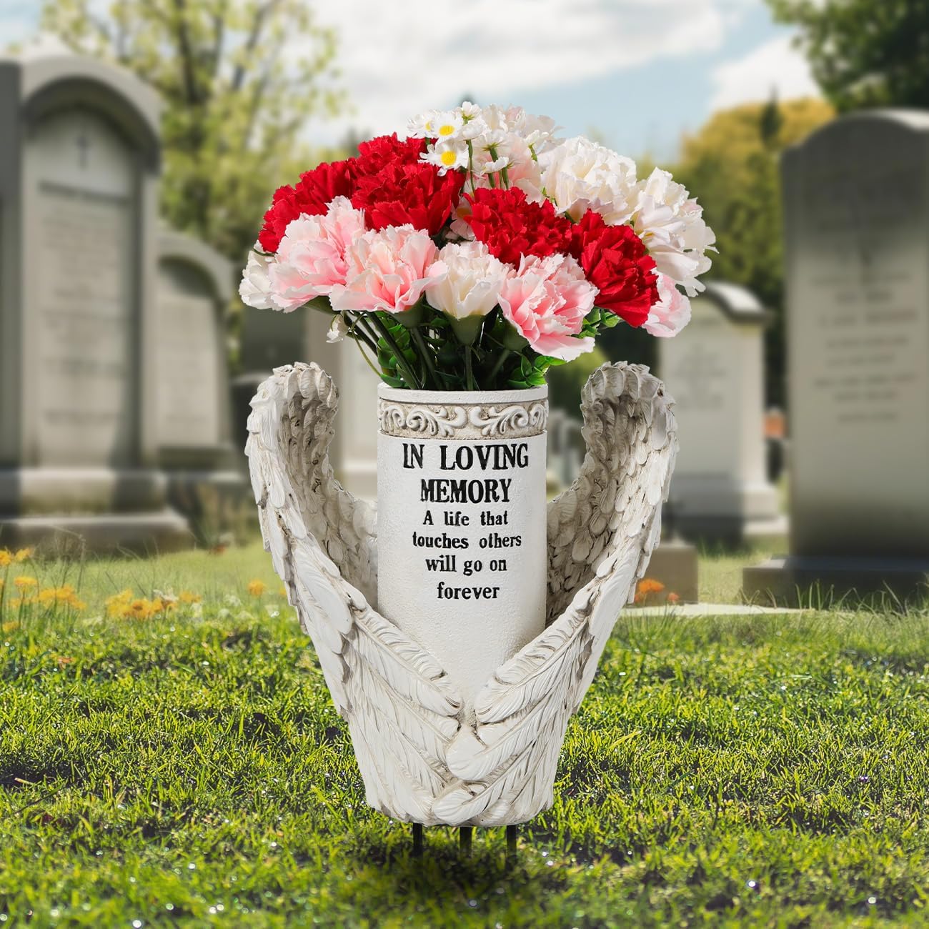 Amazon.com: Lewondr Cemetery Vase for Grave, Angel Wing Grave Flowers ...