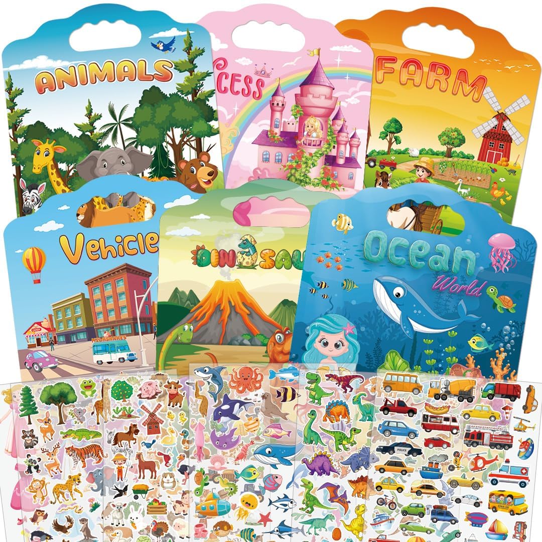 Amazon.com: 6Set Reusable Sticker Books for Kids,Puffy Sticker Books ...