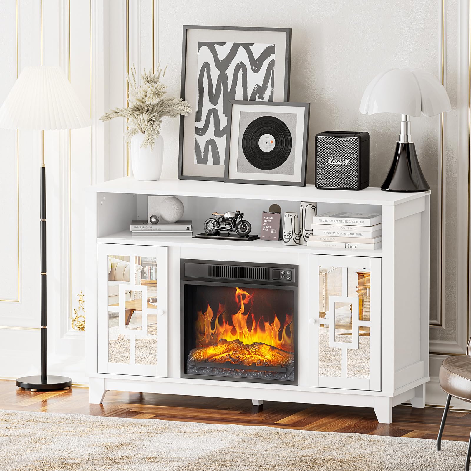 Amazon.com: VINGLI Mirrored Fireplace TV Stand, Farmhouse Modern ...
