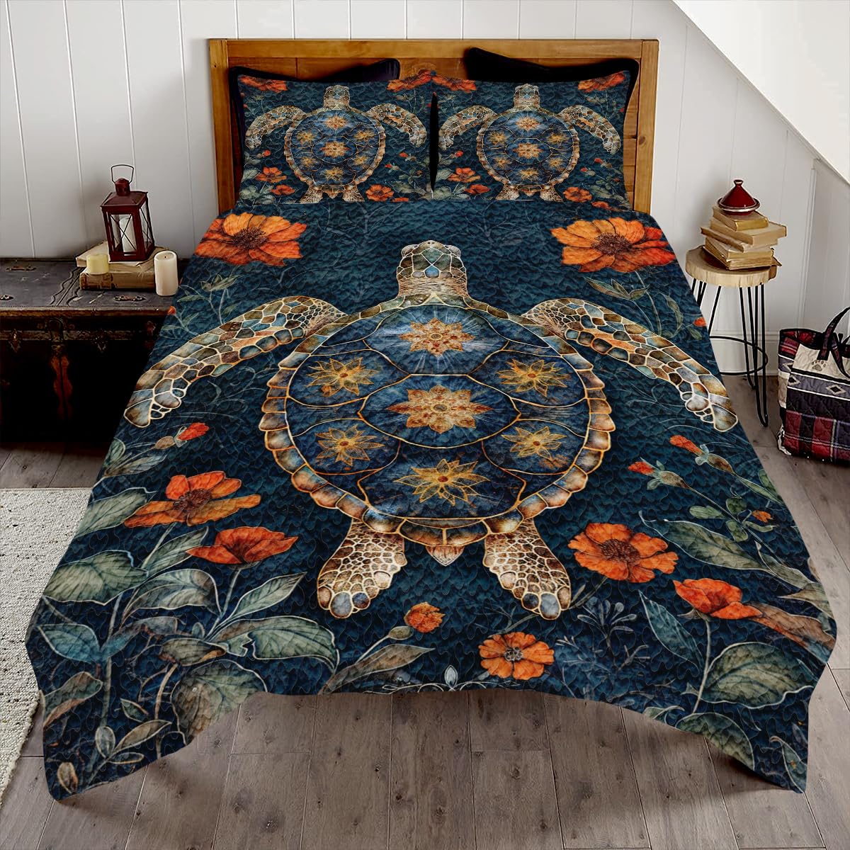 Amazon.com: Sea Turtle Quilt Full Size - Hibiscus Turtle Quilt Set ...