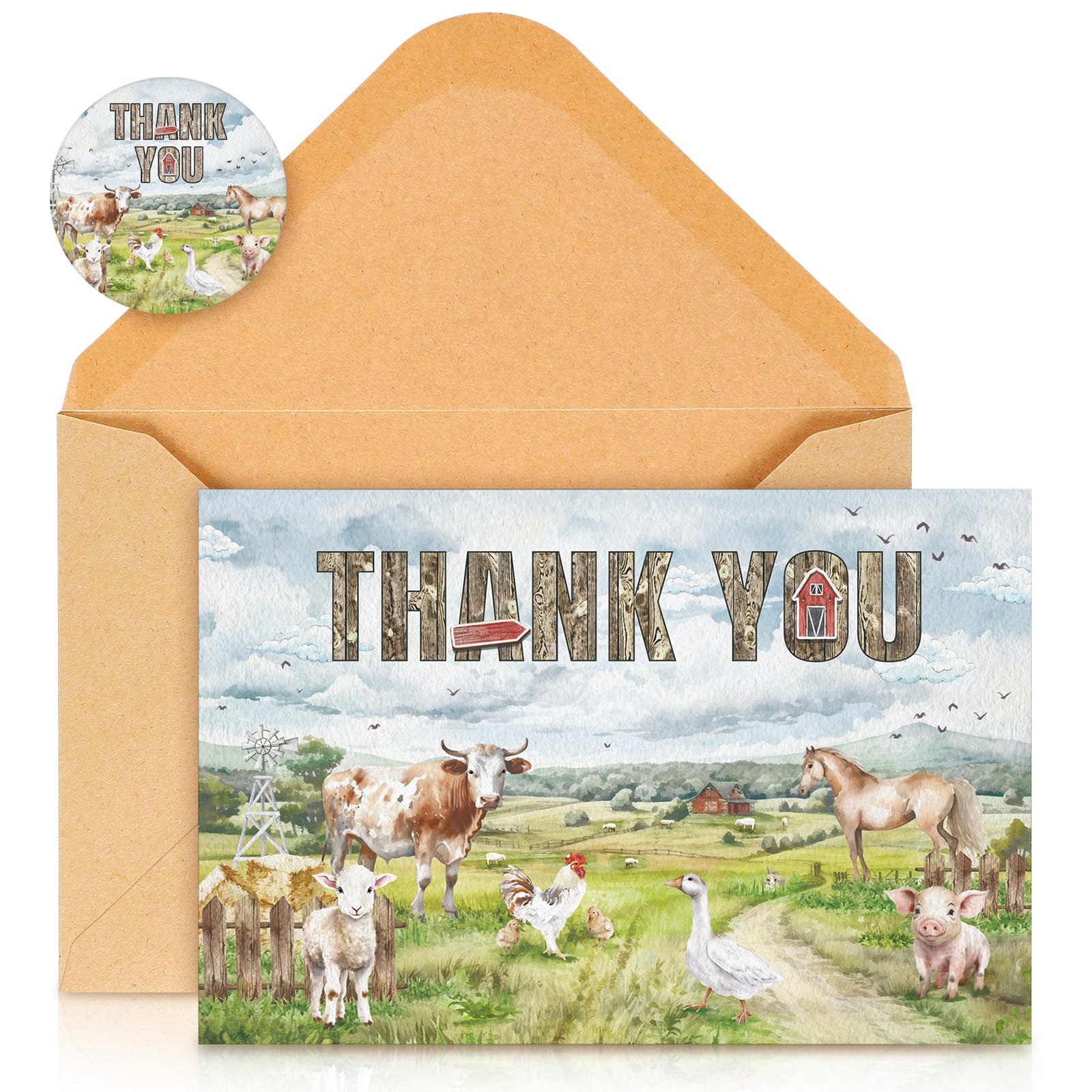 Amazon.com : 36 Pcs Farm Animal Thank You Cards with Envelopes and ...