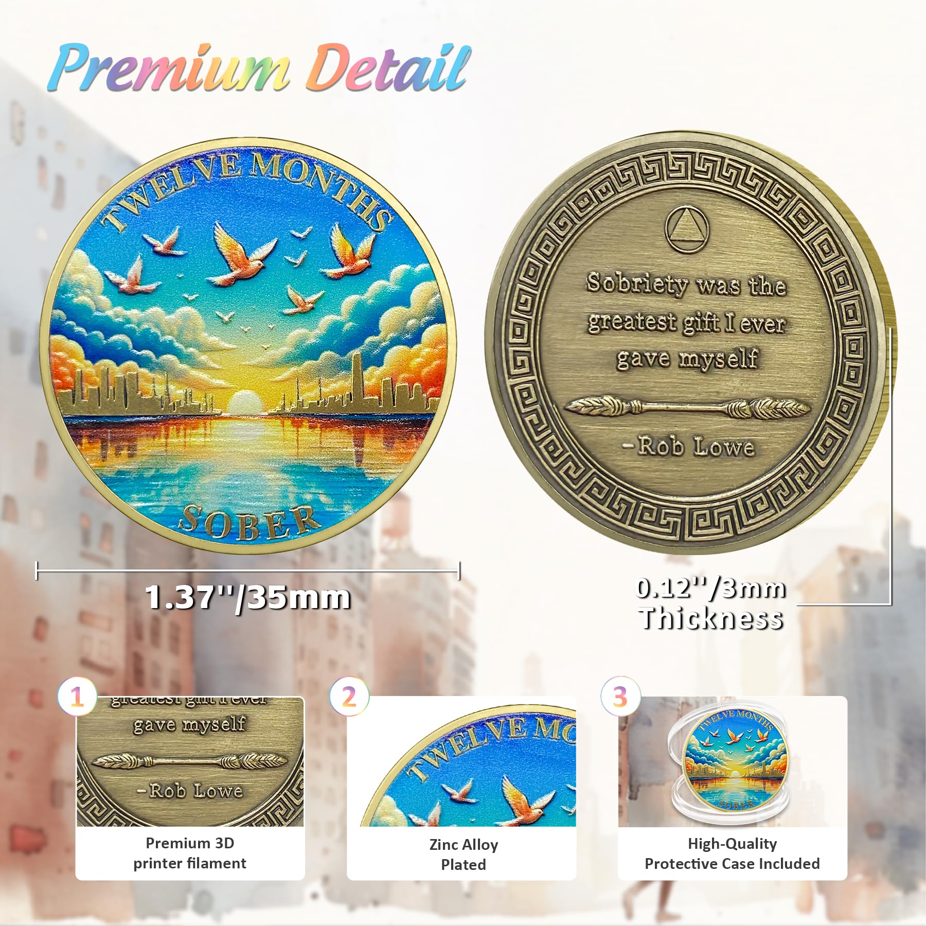 Snapklik.com : Original Twelve Month Sobriety Coin - Sunset Dove 12 ...