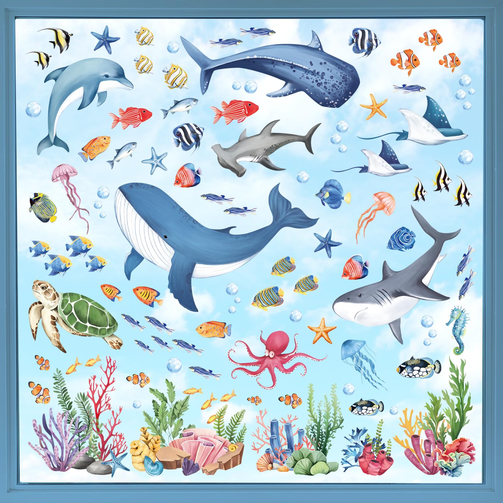 Amazon.com: decalmile Under The Sea Fish Double Sided Window Clings ...