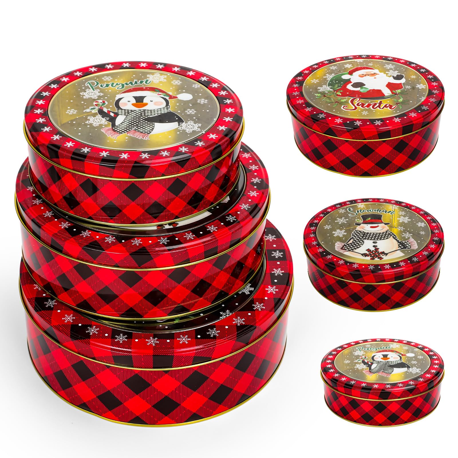 Amazon.com: JarThenaAMCS 3Pcs Christmas Plaid Cookie Tins with Lids ...
