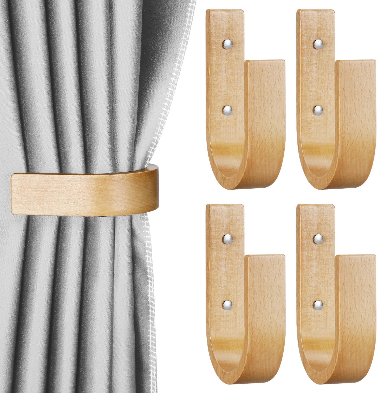 Amazon.com: Kigley 4 Pcs Curtain Tiebacks Wood Curtain Holdbacks Wooden ...