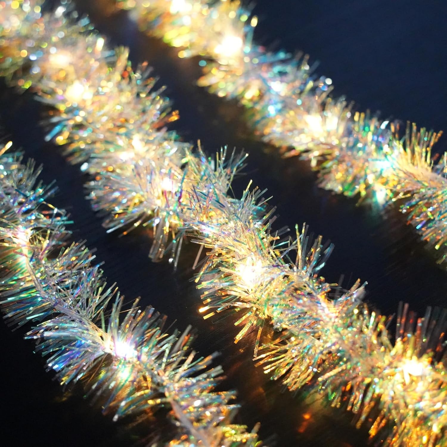 Garland Tinsel Light 33FT Two Light Modes, 100 LED Tinsel Garland ...