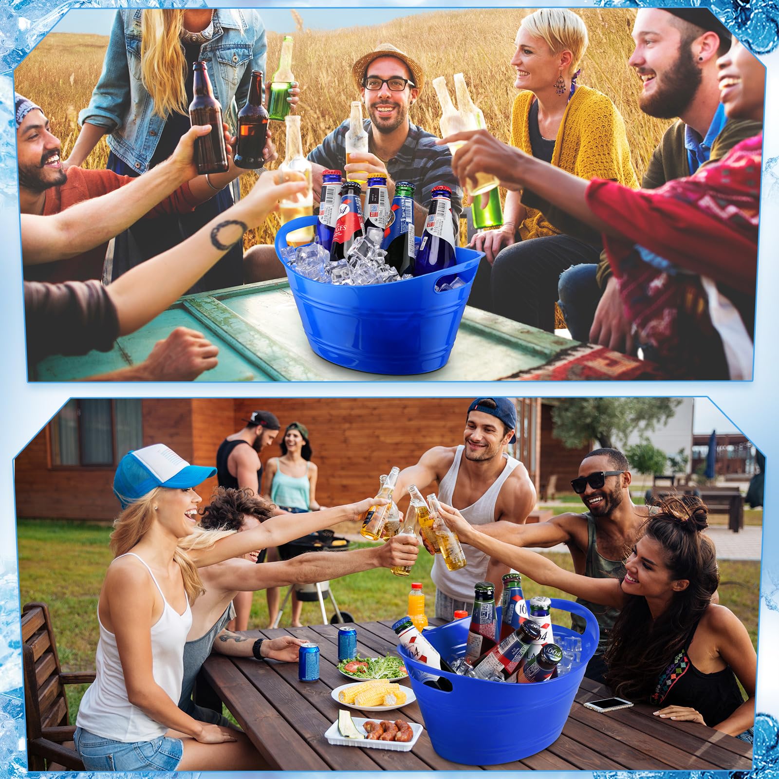 6 Pieces Ice Buckets Bulk, Plastic Ice Buckets with Handles, Oval ...