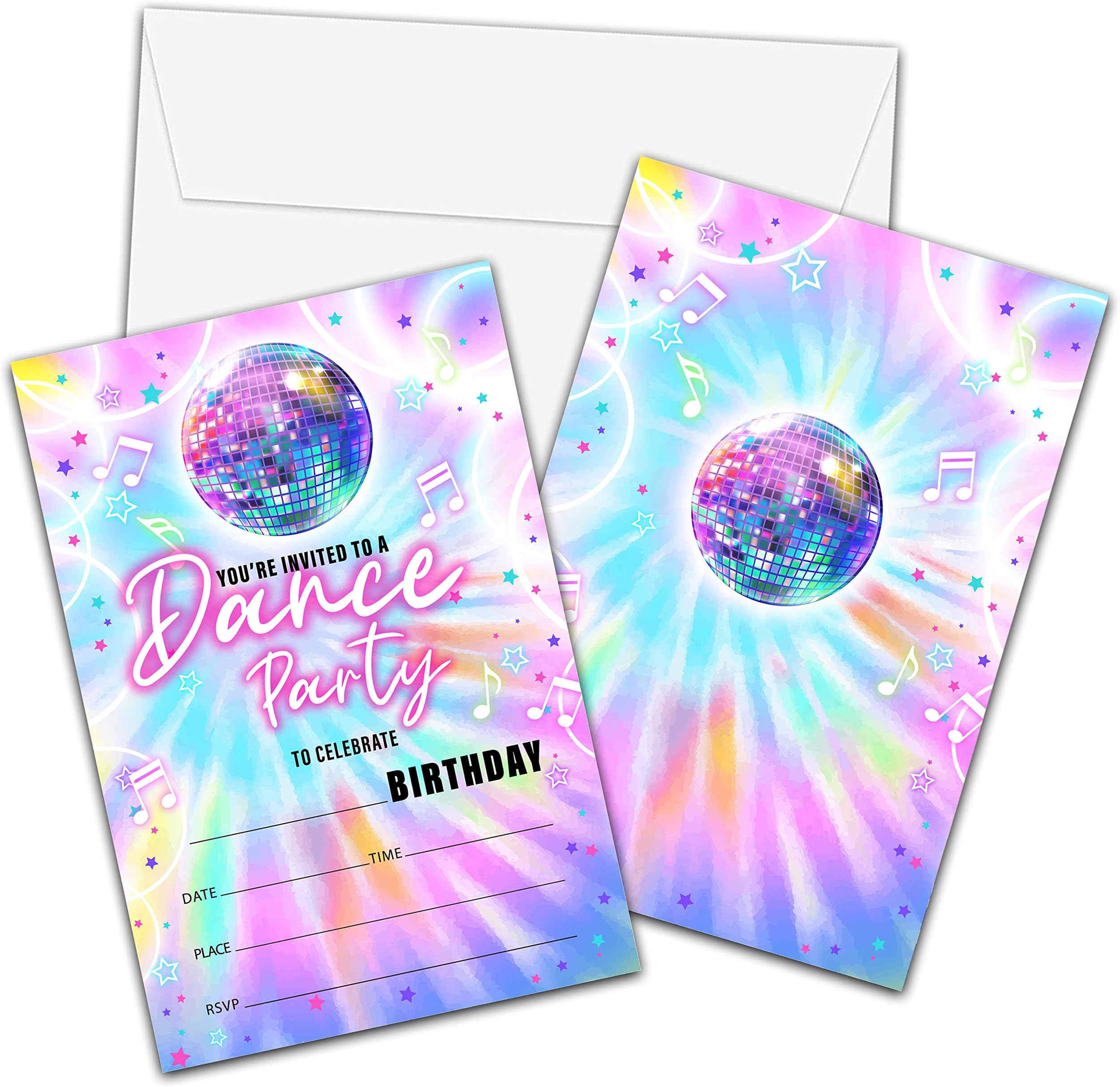 Dance Birthday Party Invitations with Envelopes - Disco Party ...