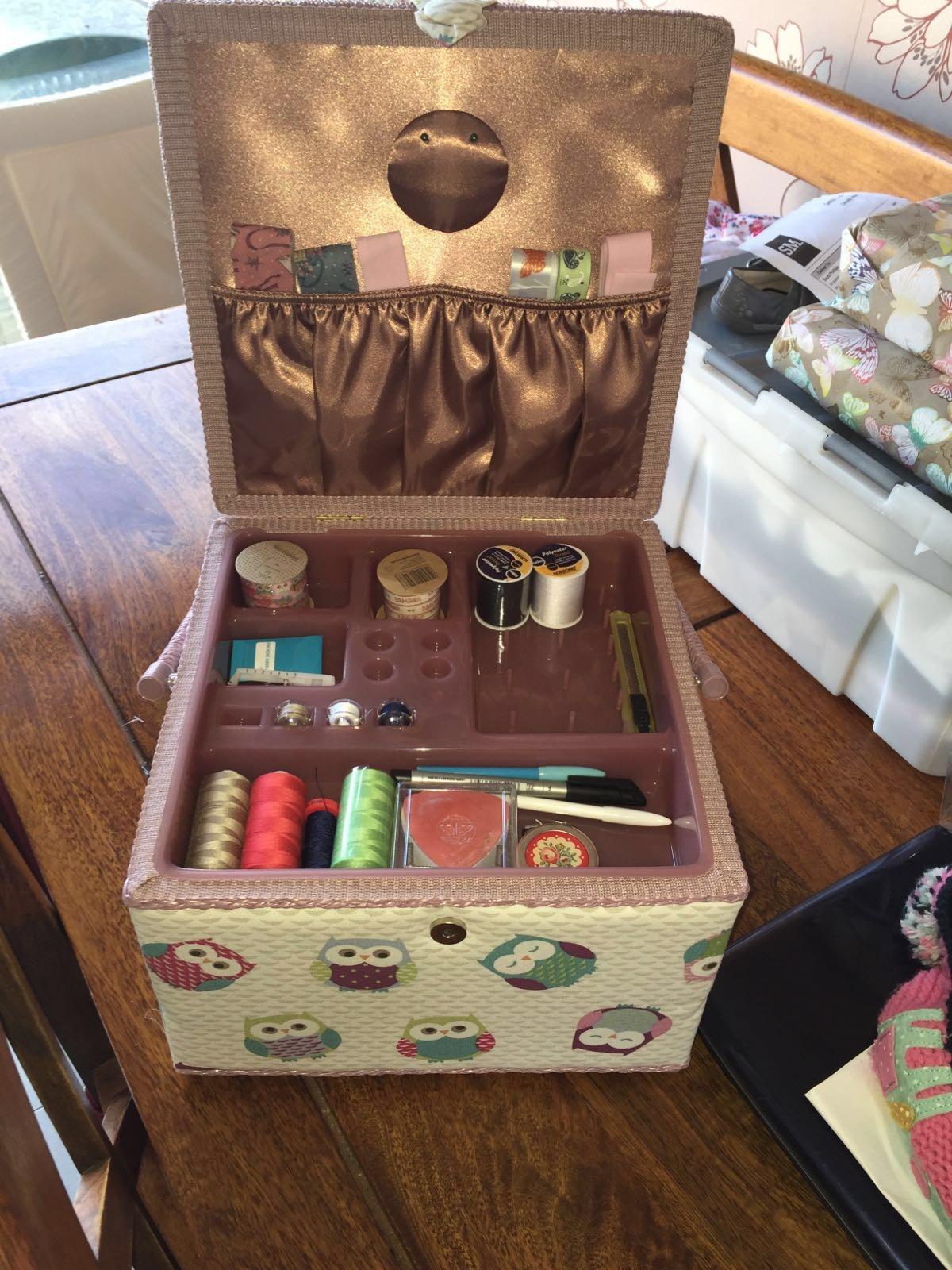 Hobby Gift Owls Design Square Sewing Basket on Natural Extra Large (30. ...