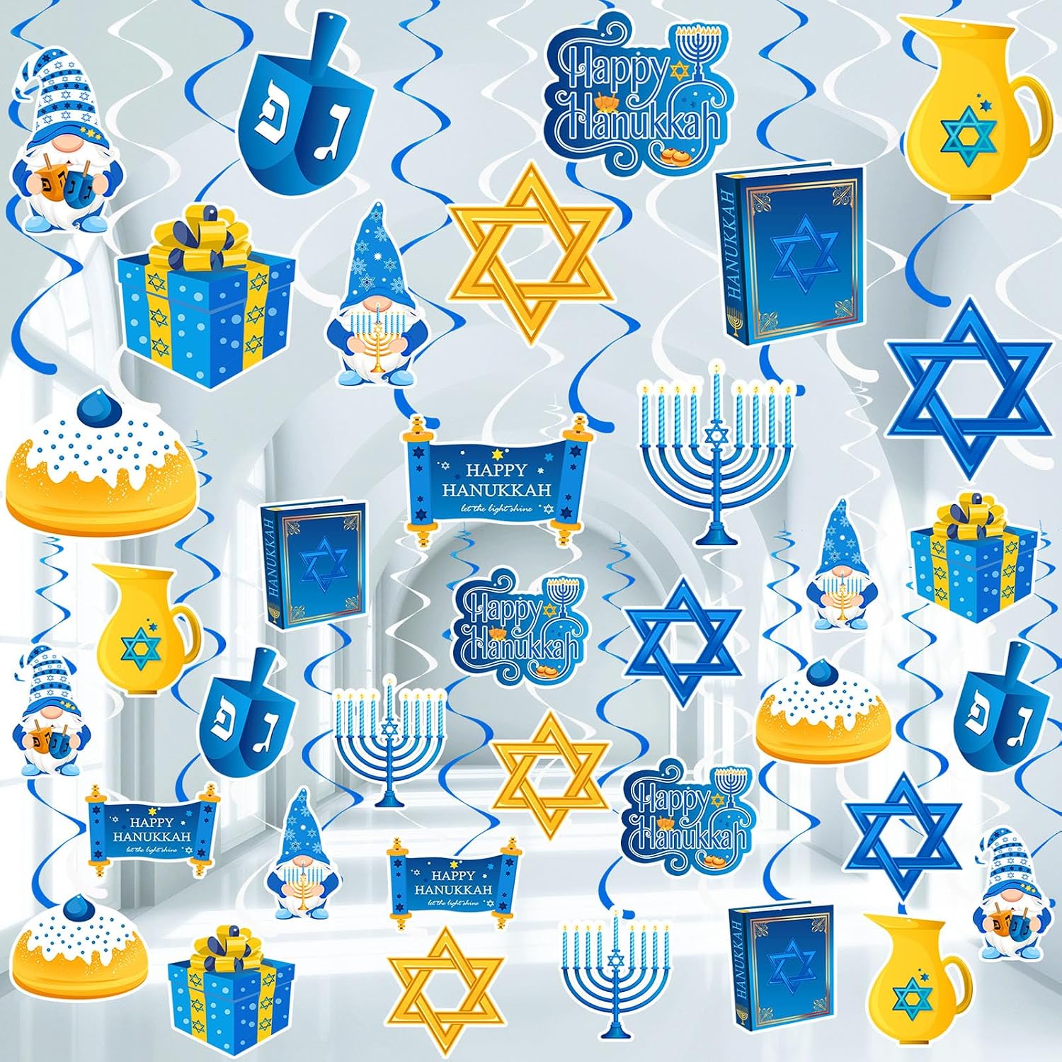 Amazon.com: Yuefunny 72 Pcs Hanukkah Hanging Decorations - Gold Blue ...