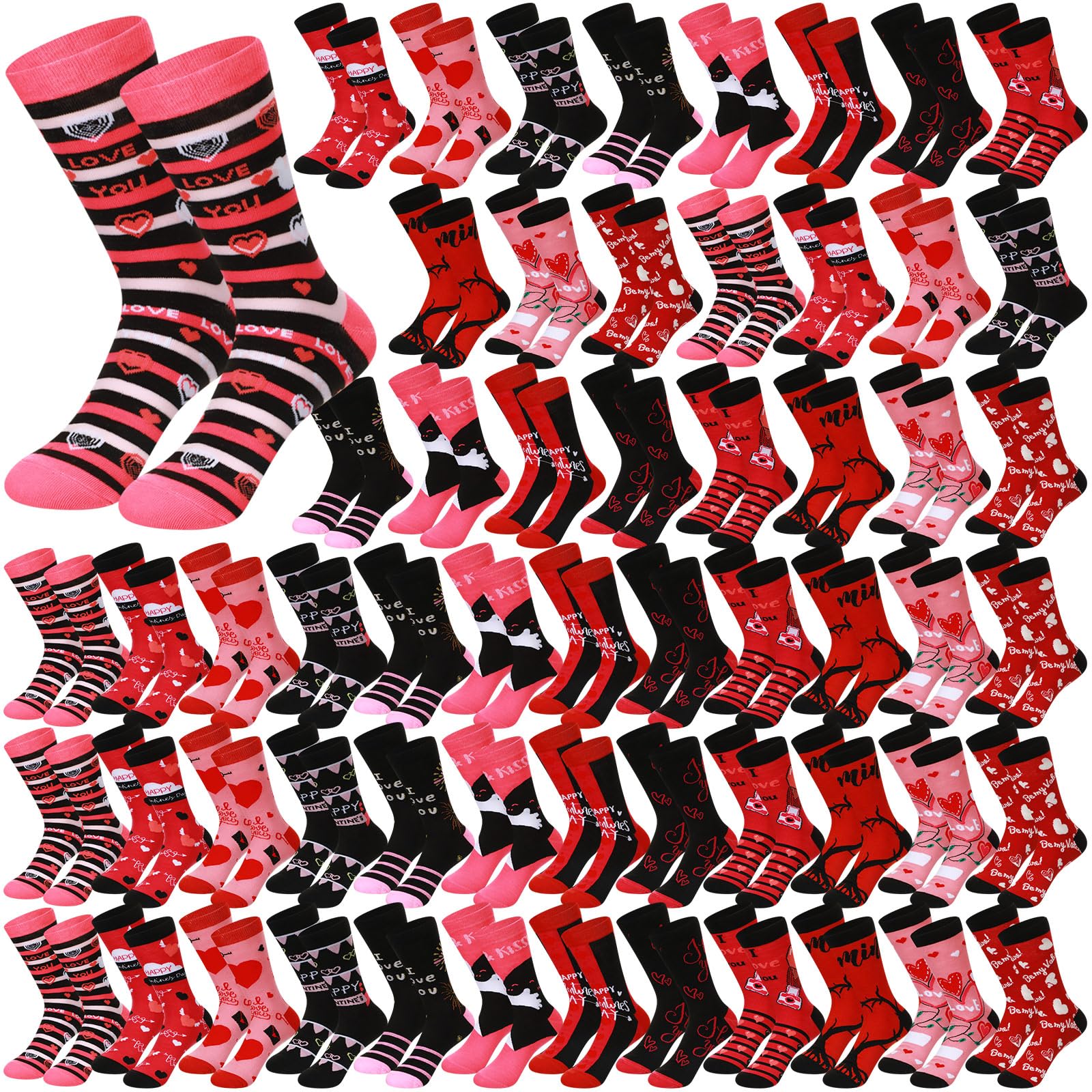 Amazon.com: Silicherry 60 Pair Valentines Day Socks Bulk Love Heart ...