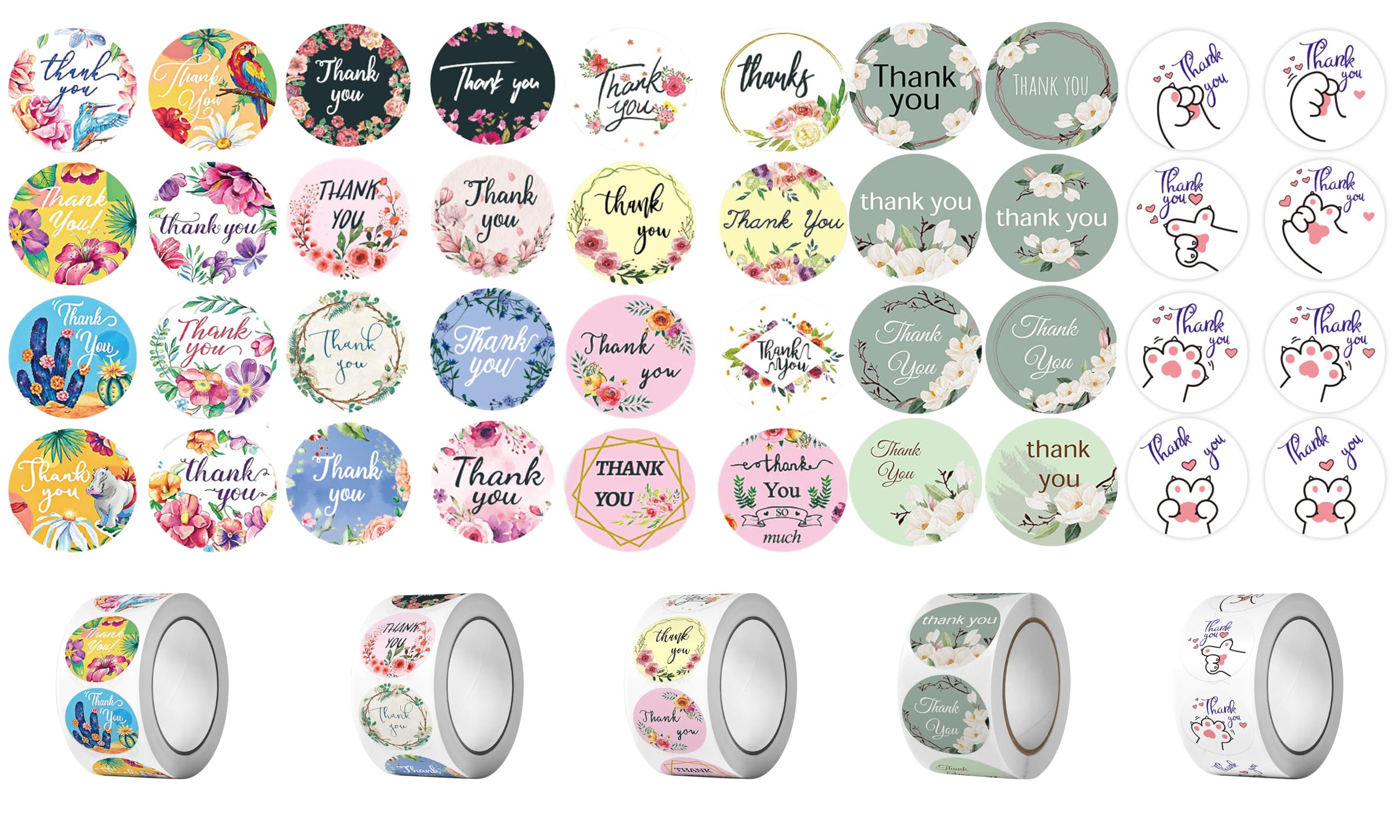 Amazon.com: Thank You Stickers Rolls 2500 Pcs - 1 Inch Floral Designs ...