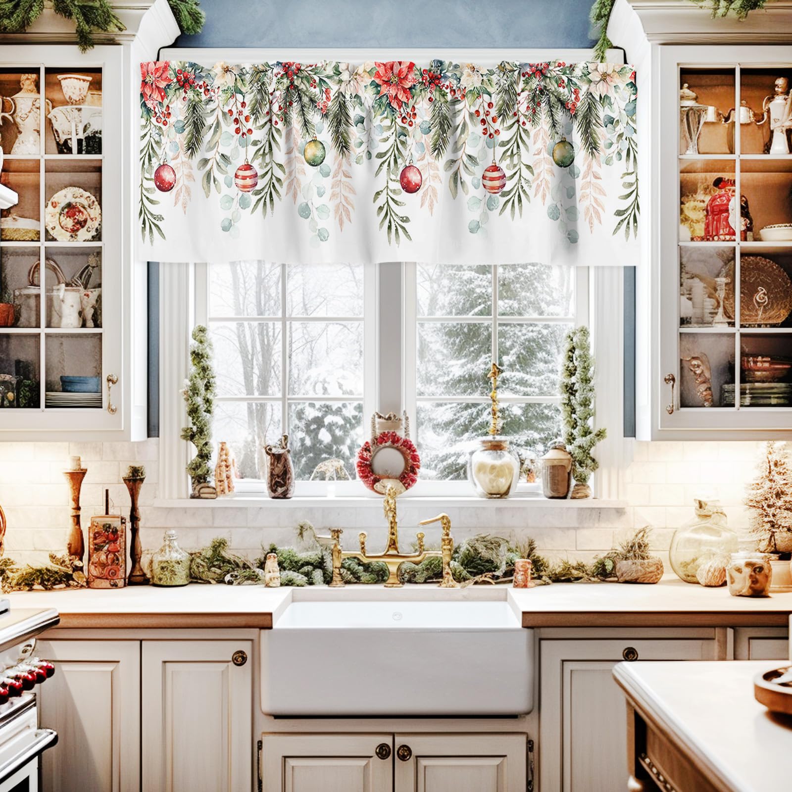 Amazon.com: Christmas Eucalyptus Leaves Curtain Valances for Windows ...