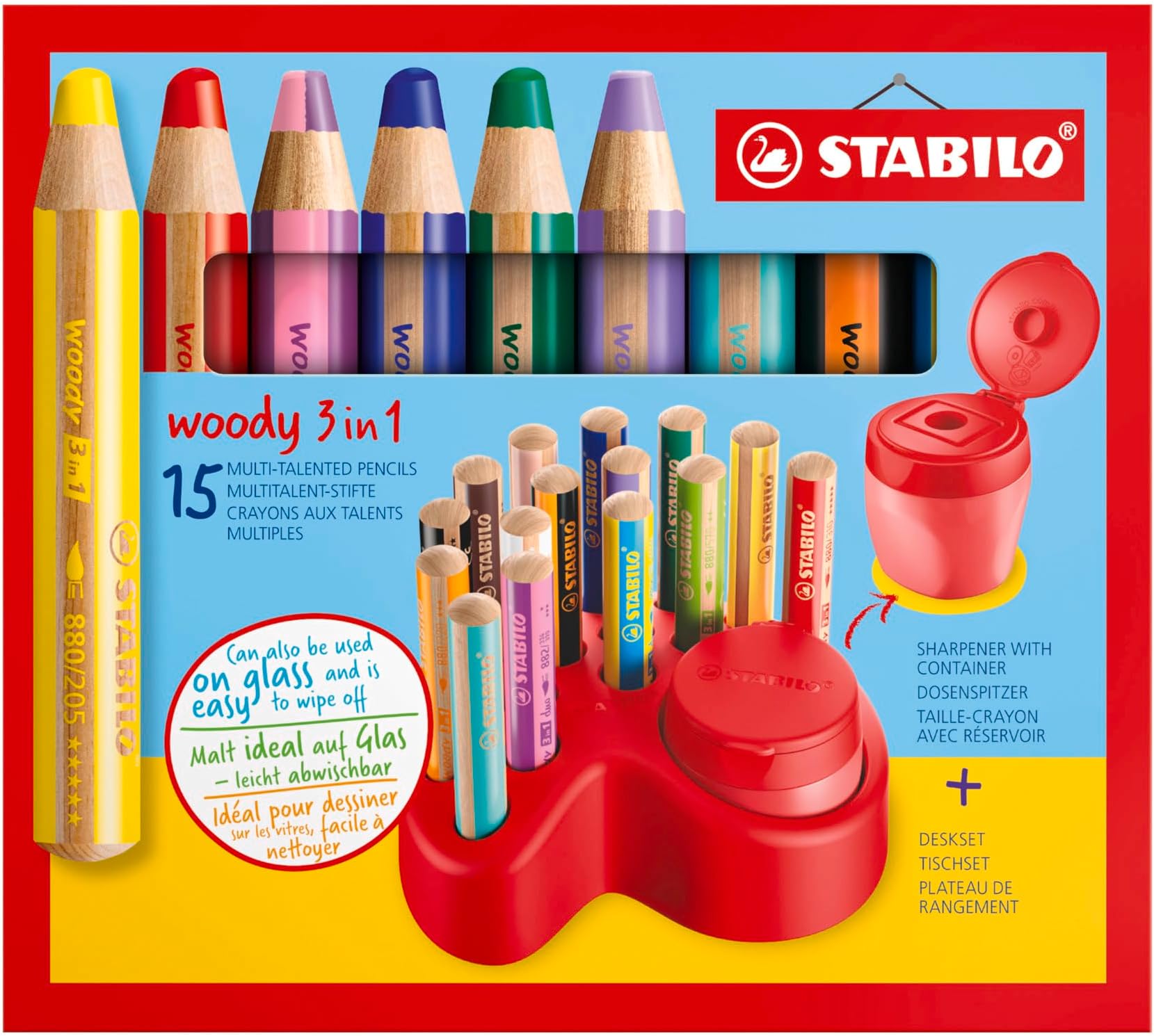 Amazon.com : STABILO Multi-Talented Pencil woody 3 in 1 - Deskset of 15 ...