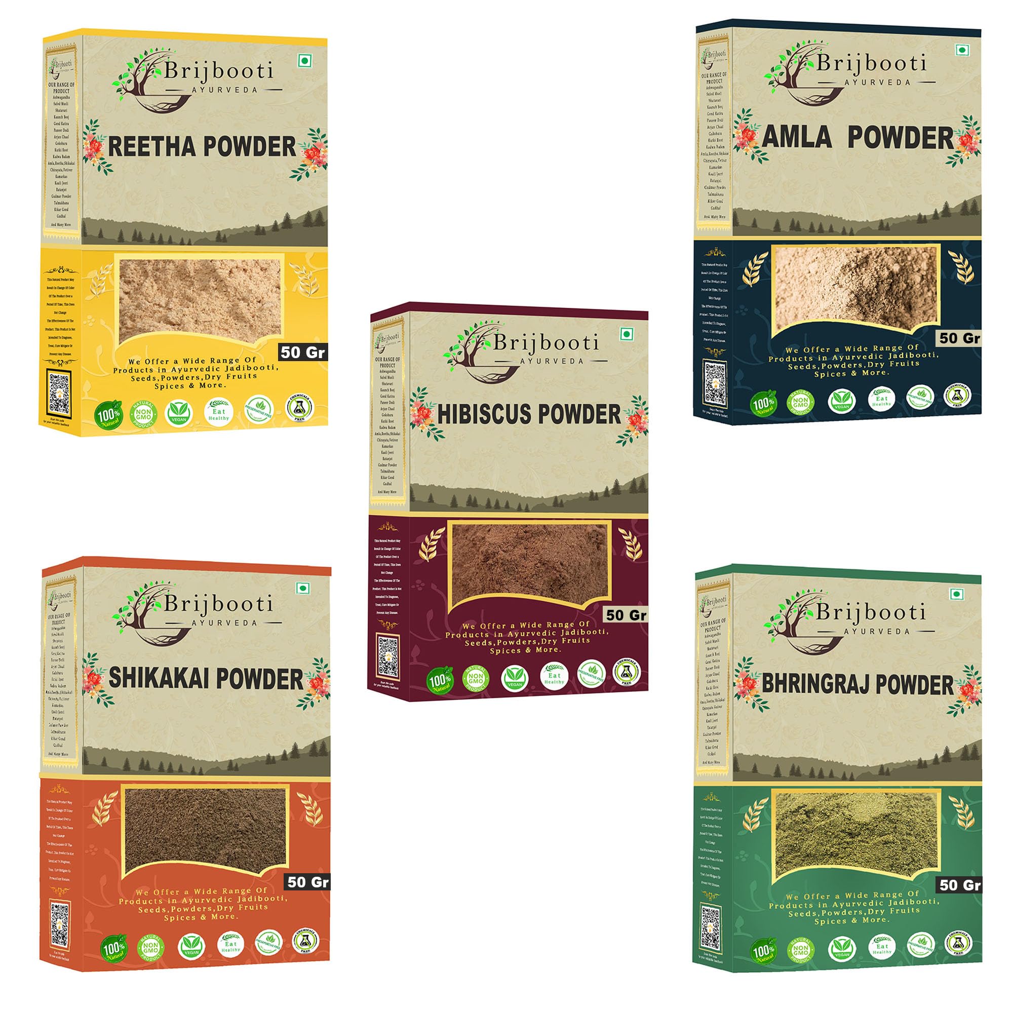 BrijBooti Reetha Amla Shikakai Bhringraj Hibiscus (Powder) for Hair 250 ...