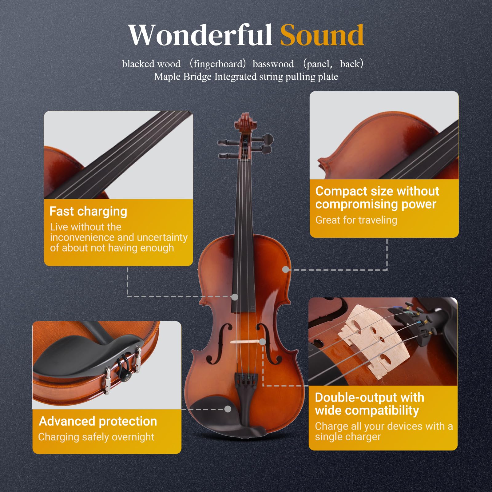 Snapklik.com : Violin 4/4 Beginner Violin Kit, Full Size Violin For ...