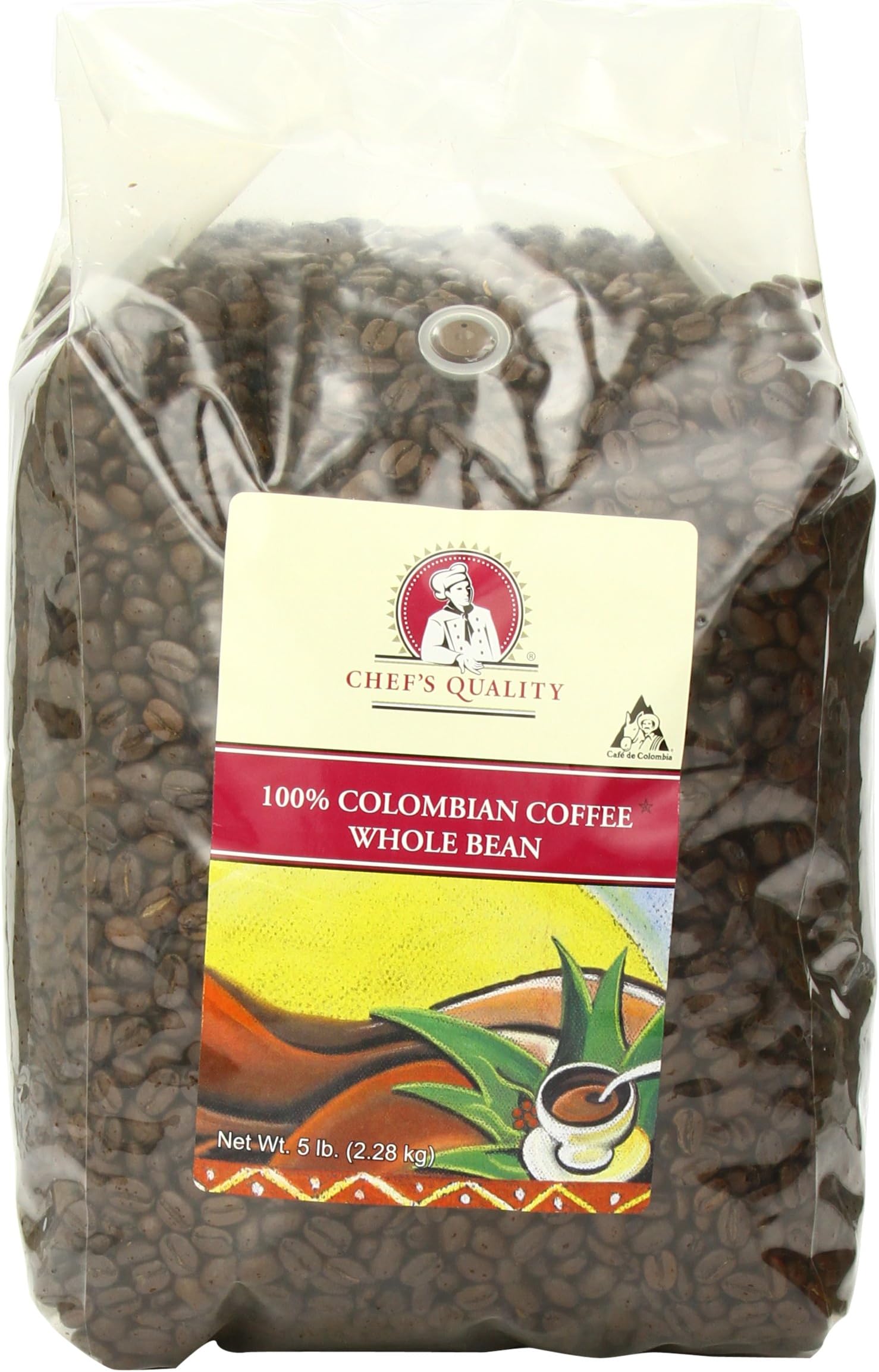 Amazon.com : Chef's Quality Colombian Whole bean coffee, 2.5 Pound Bag ...