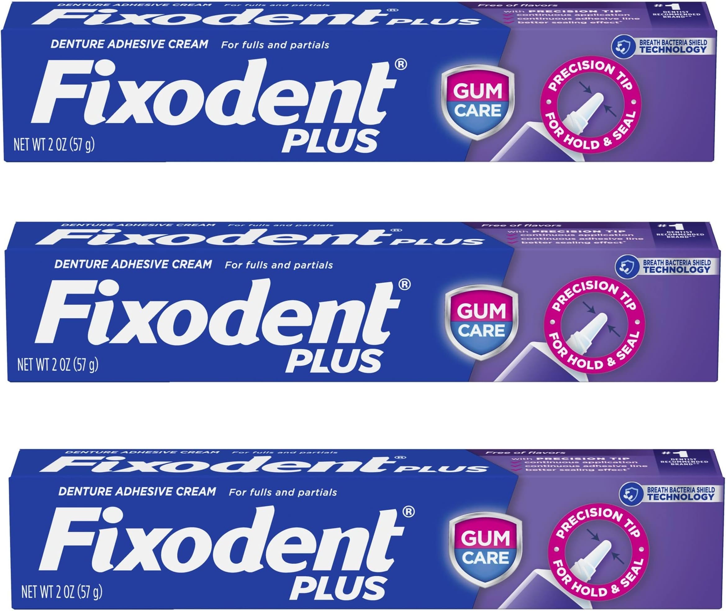 Amazon.com : Fixodent Plus Denture Adhesive Cream 2 oz (Pack of 3 ...