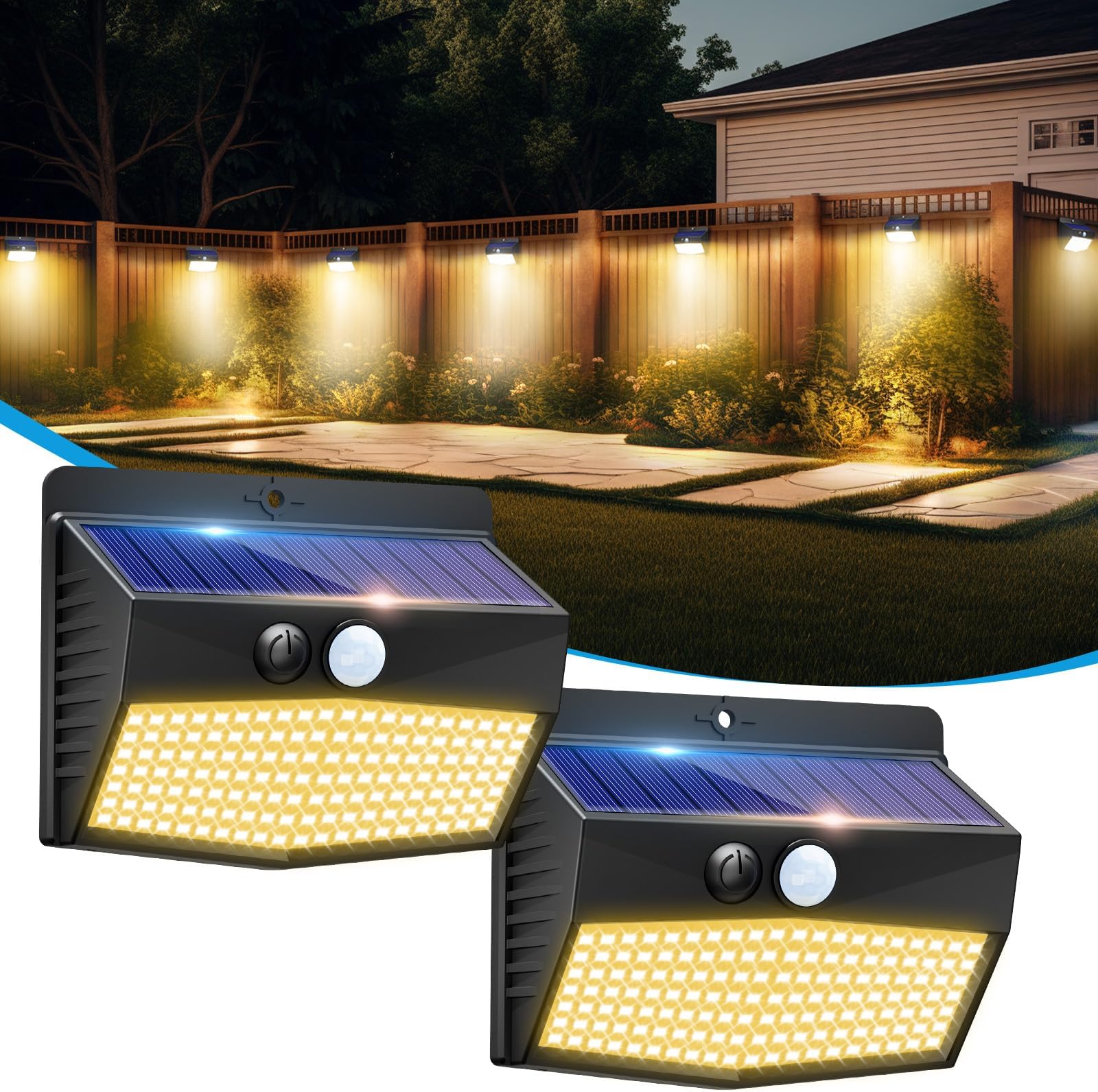 Solar Motion Sensor Security Spotlight 22 LED Dual Flood Light White ...
