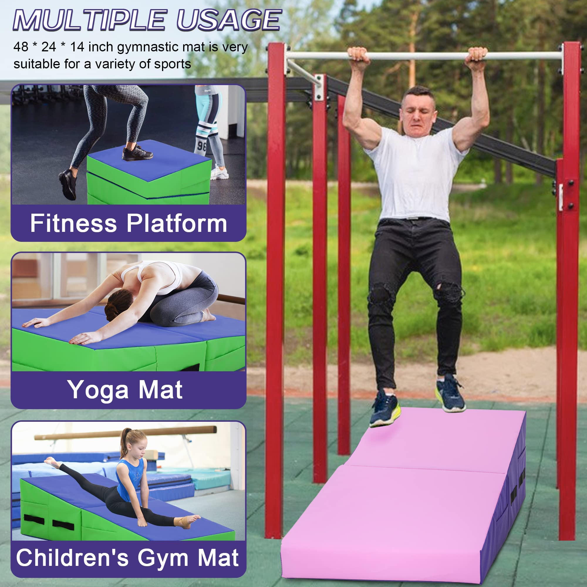 Gymnastics Mat 48''X24''X14'' Incline Tumbling Mats Folding Cheese Mat ...