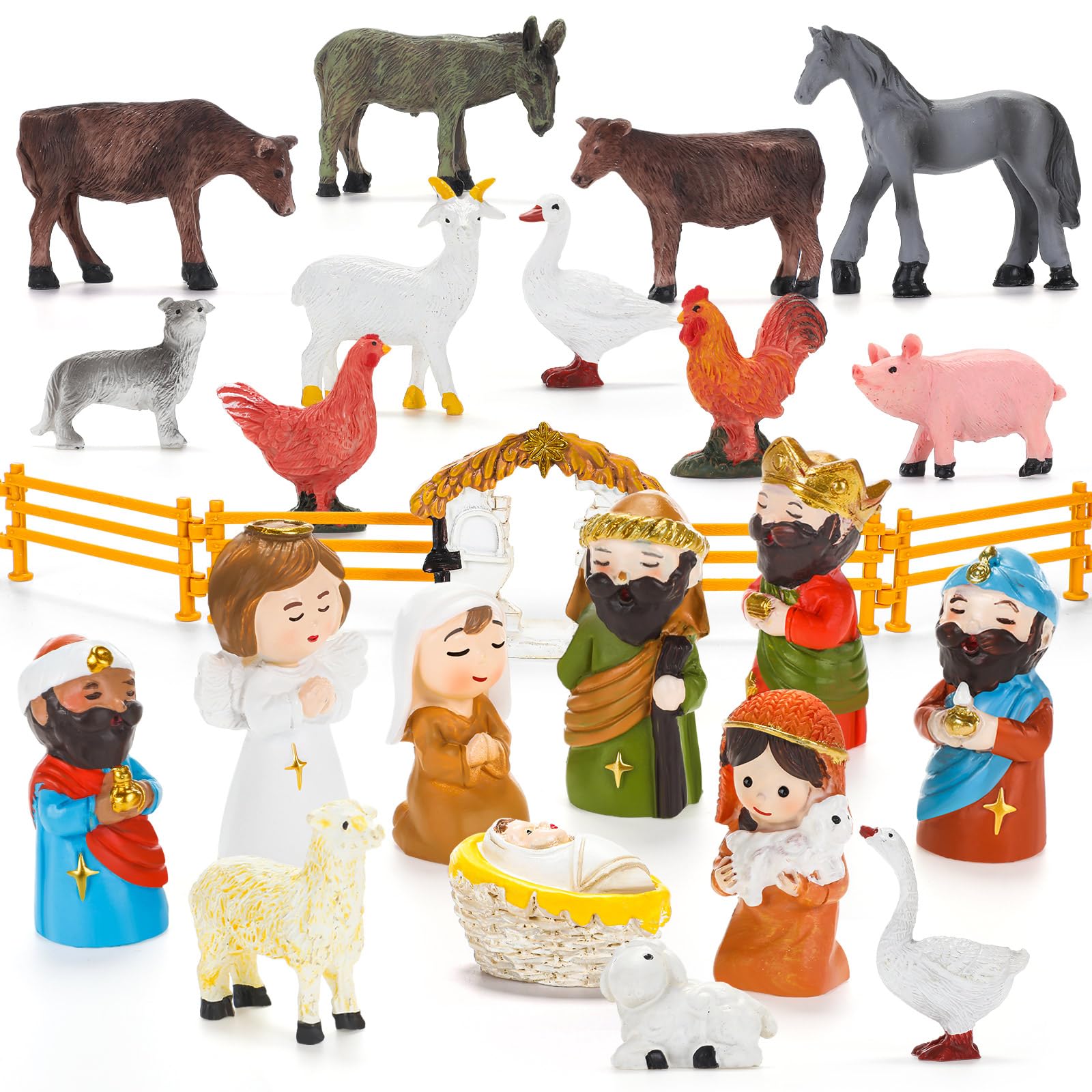 Amazon.com: Wesiti 25 Pcs Mini Christmas Nativity Scene Figures Resin ...